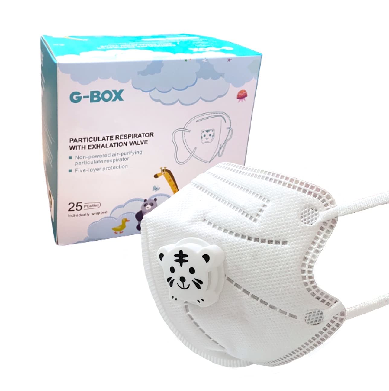 G-BOX Children's 5-Layer Particulate Respirator with Exhalation Valve (25 pcs, Individually Wrapped) (Plain White)