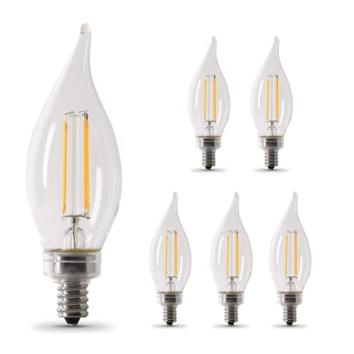 Feit Electric 40-Watt Equivalent CA10 LED Light Bulb, Dimmable Enhance Glass Candelabra Filament, 300 Lumens, 13 Yrs. Lifetime, 2700K Soft White, 6-Pack - CFC40/927CA/FIL/6