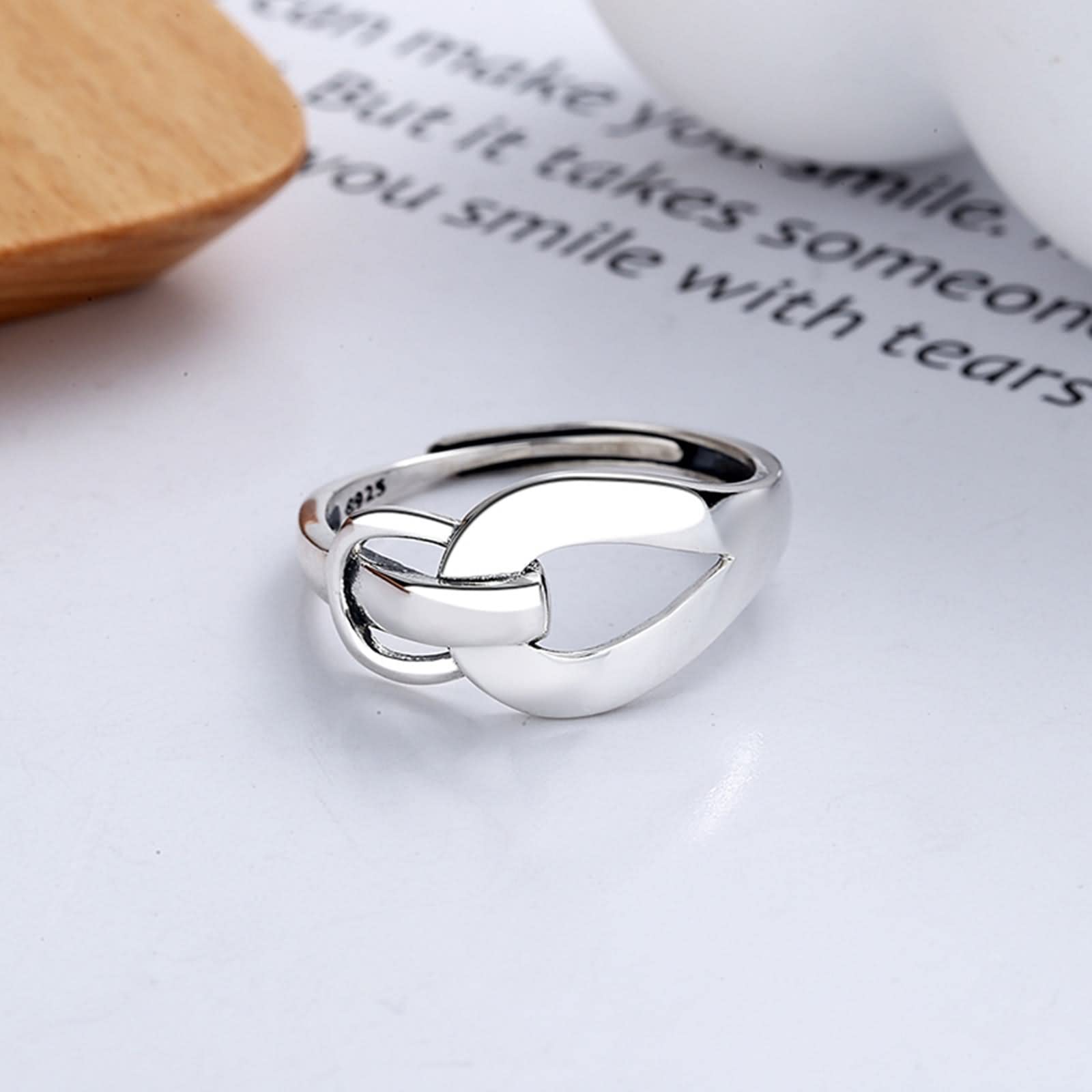 GASKER Eternity Rings for Womens, Genuine Sterling Silver Rings Geometric Buckle Shape Wedding Bands Adjustable Size