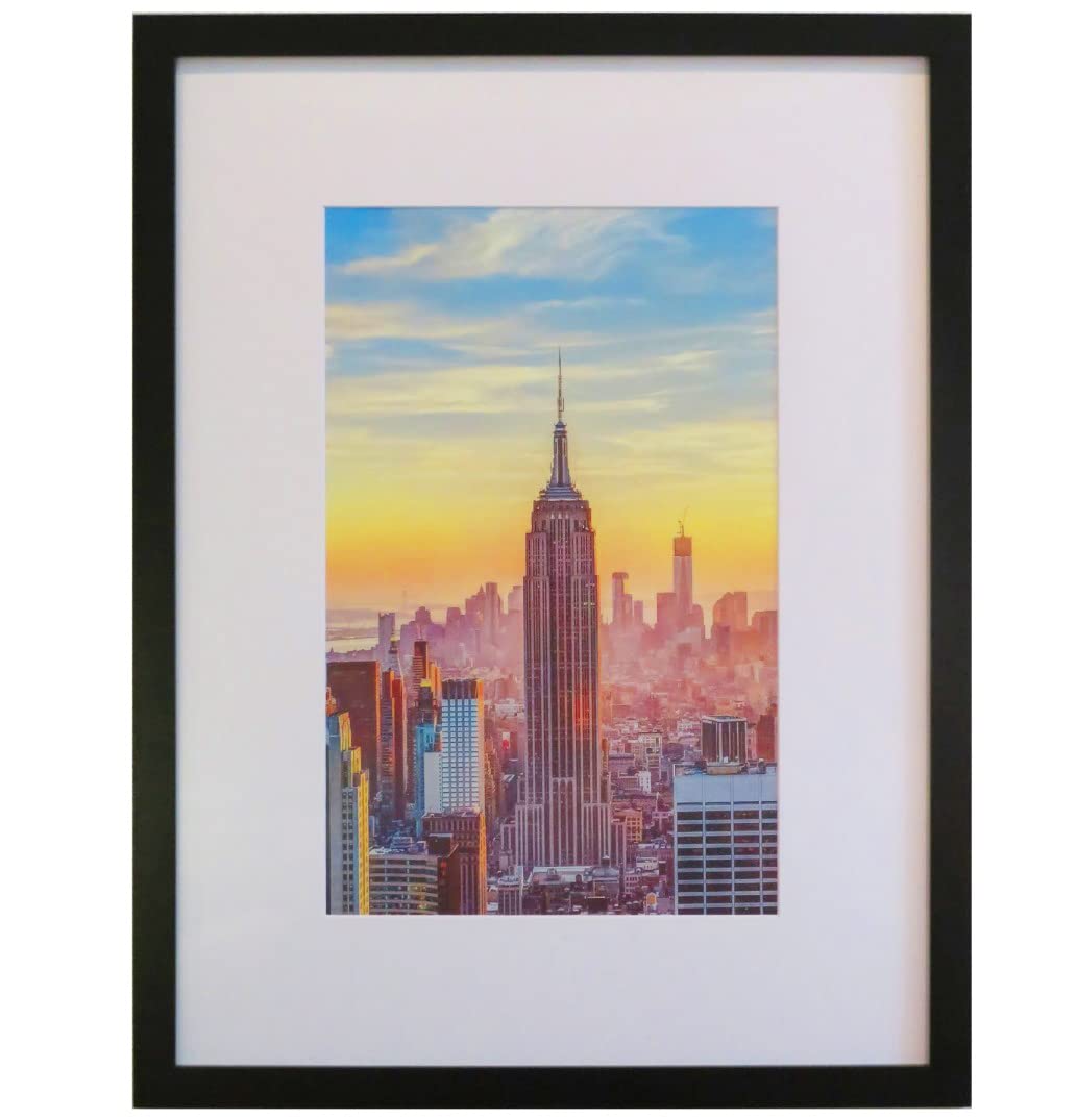 Frame Amo 18x24 Black Picture Frame, White Mat with 10.5x16.5 opening for 11x17 Image, 1 Inch Border, Acrylic Face