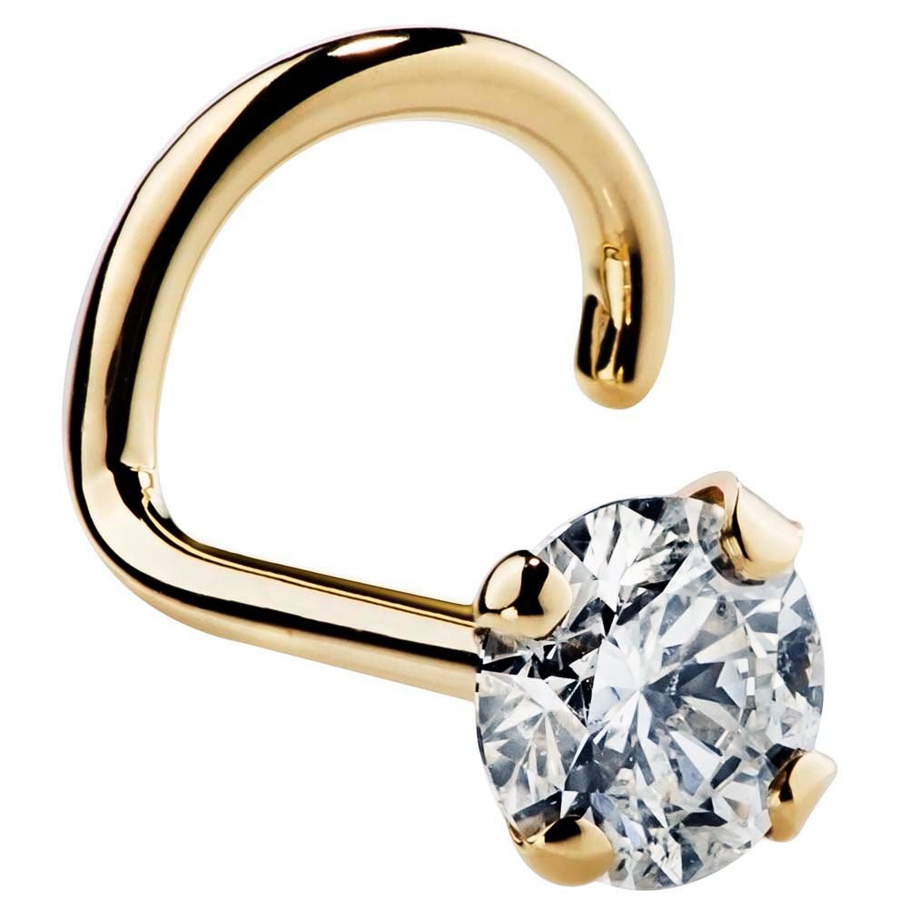 FreshTrends 18G 2.5mm 0.06 ct. tw Diamond 14K Yellow Gold Twist Screw Nose Ring I1