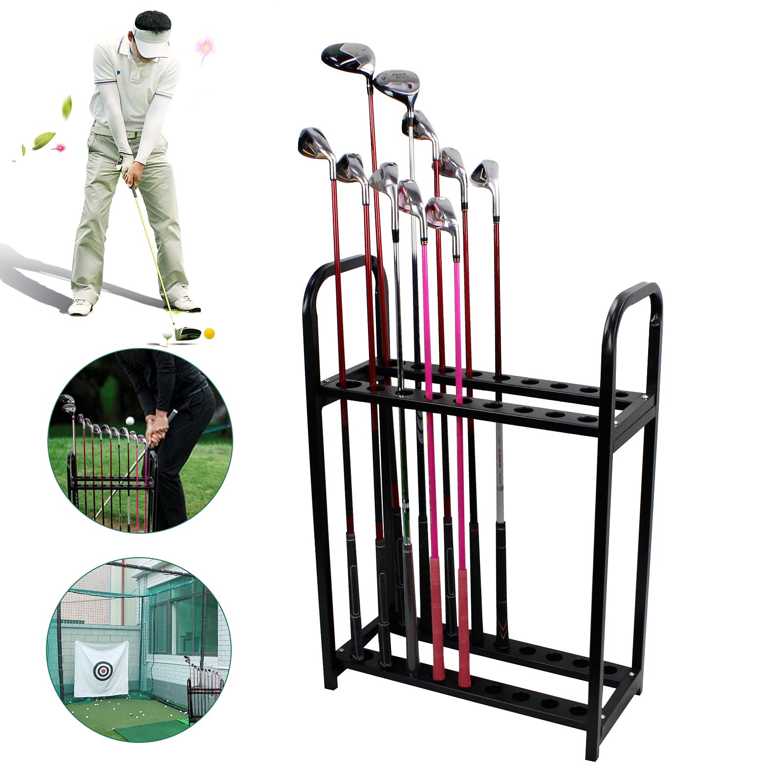 Golf Club Organizer Rack Golf Club Display Stand Rack Holder Shelf Golf Display Rack Premium Metal Golf Putter Stand Holds 9/18/27 Clubs (18 Holds)