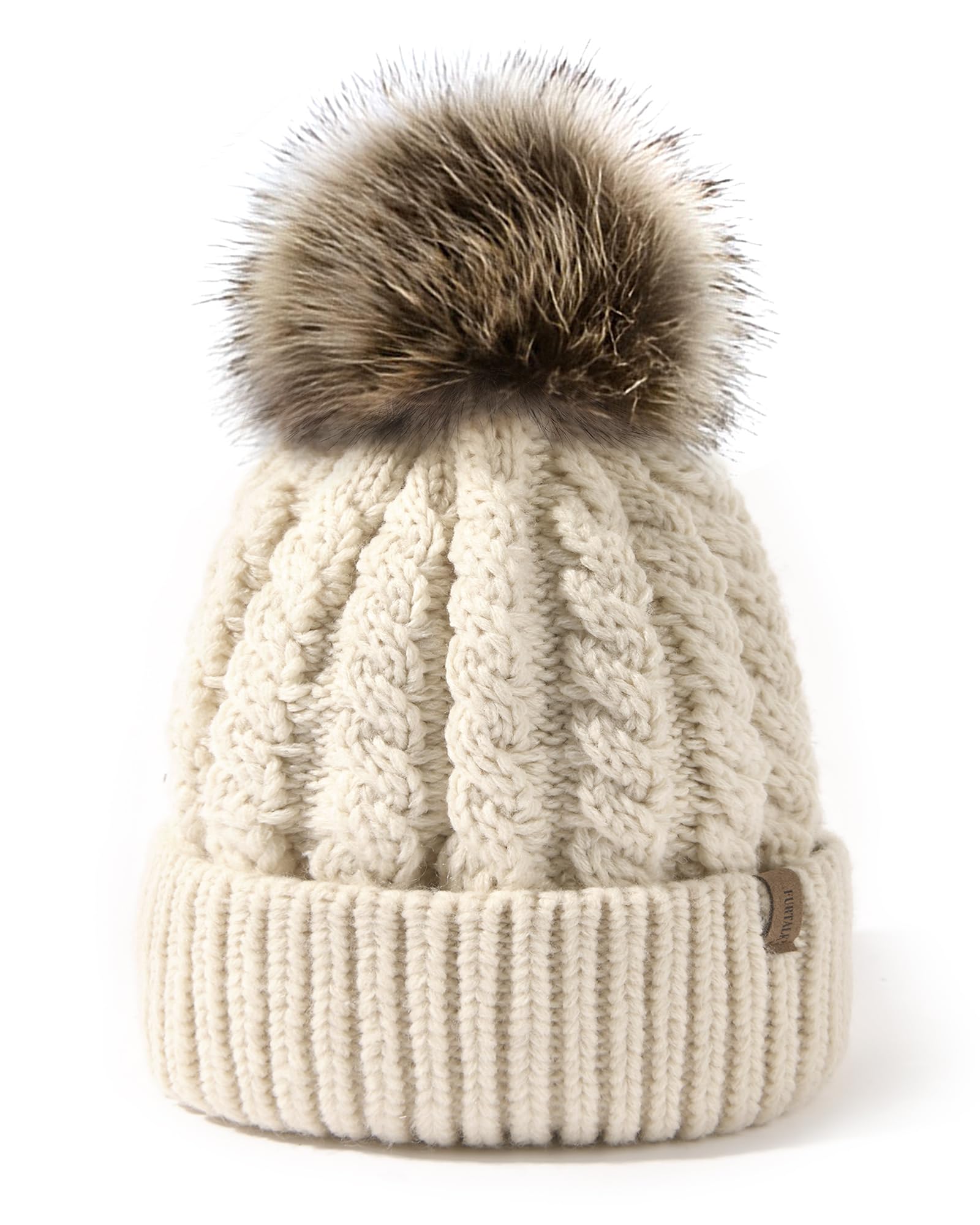 FURTALK Winter Beanie Hat for Women Warm Thick Cotton Lining Knit Bobble Skull Cap Fur Pom Pom Hats for Women