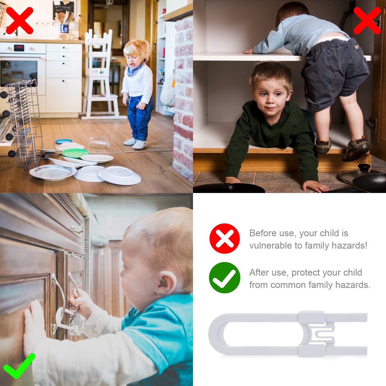 Goodv White U Shape Adjustable Baby Proof Cabinet Lock Security Child Safe at Home Multi-use for Closet Drawer Dresser (10)