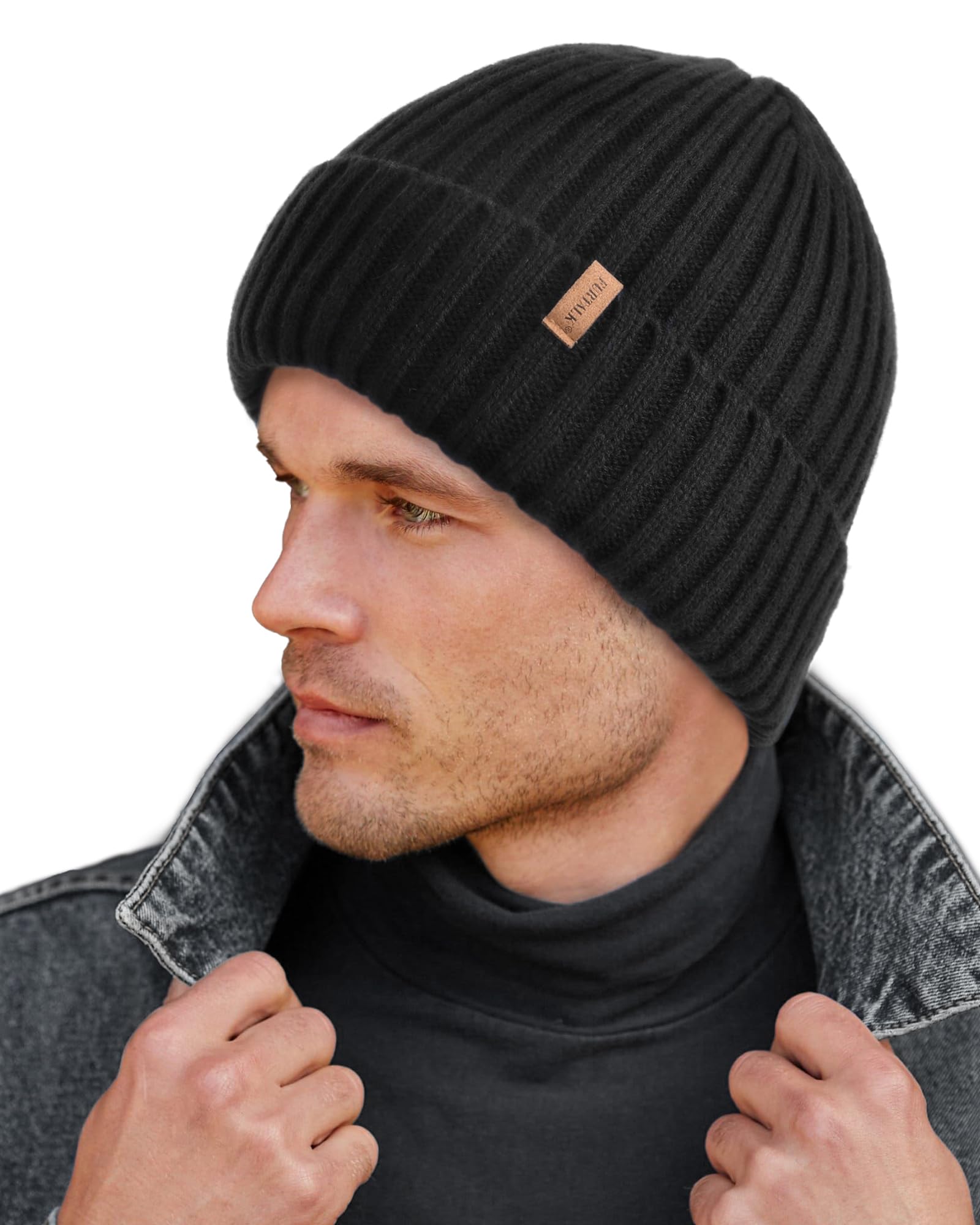 FURTALK Women Men Beanie Warm Winter Hats Acrylic Knit Cuffed Beanie Daily Beanie Hat Unisex Plain Skull Cap Black¡