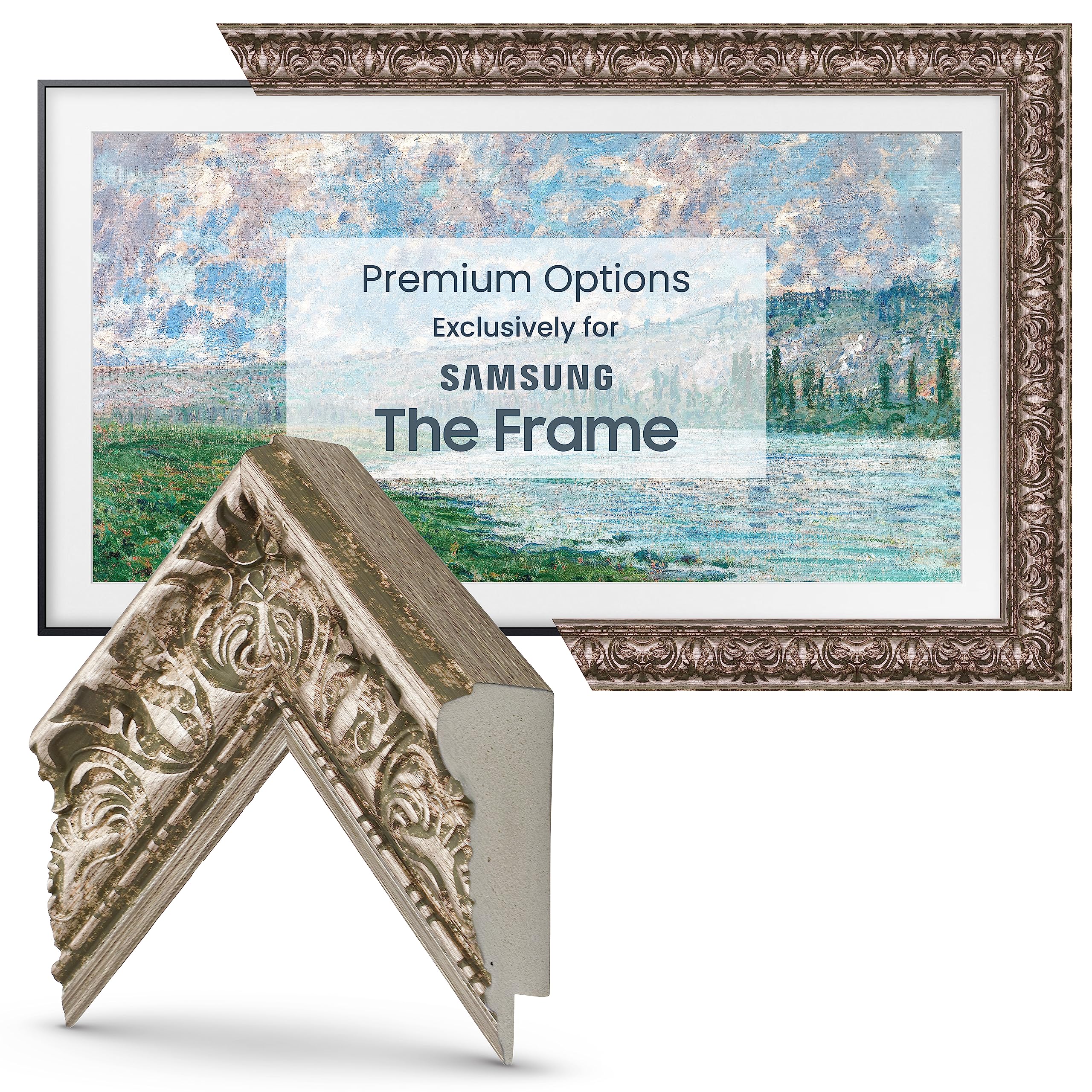 Frame My TV Deco TV Frames - Tuscan Silver Smart Frame Compatible ONLY with Samsung The Frame TV (43", Fits 2021-2024 Frame TV)