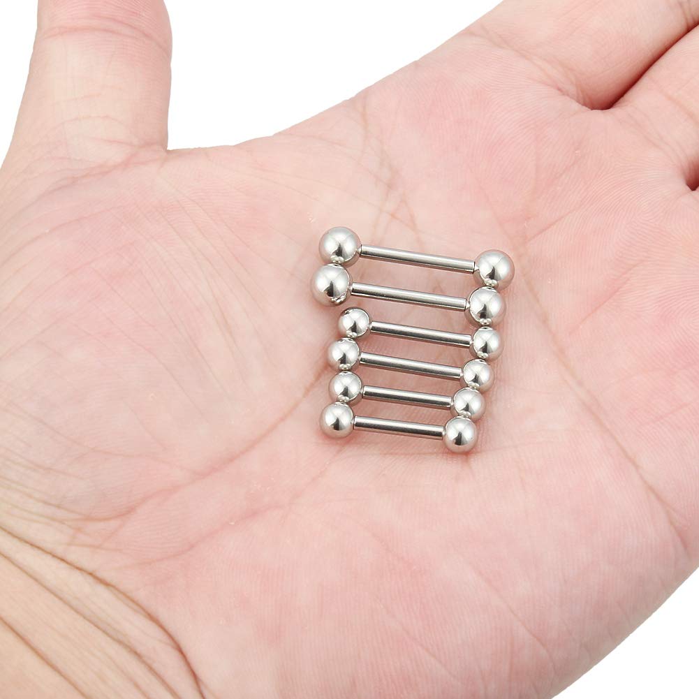 Ftovosyo Nipple Shield Barbell 12G 3 Pairs Stainless Steel Externally Threaded Tongue Ring Bar Body Piercing Jewelry 12mm 14mm 16mm Silver