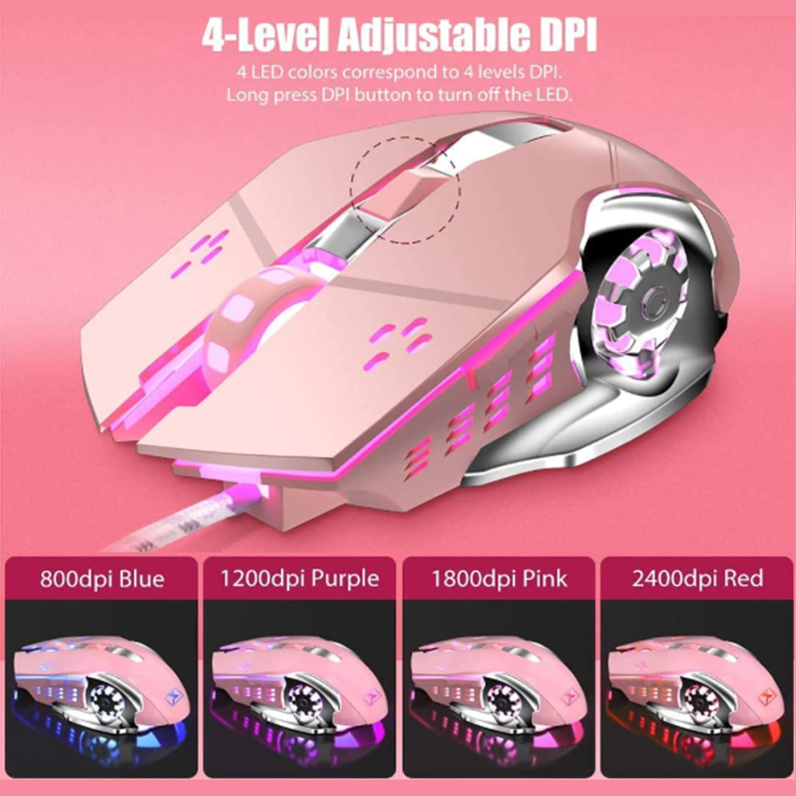 FELiCON Typewriter Pink Mechanical Gaming Keyboard and Mouse Combo White Light Retro Punk Round Keycaps Keyboard with 104 Keys Anti-Ghosting Blue Switch RGB Backlit Mouse Mice Pad for Office Work