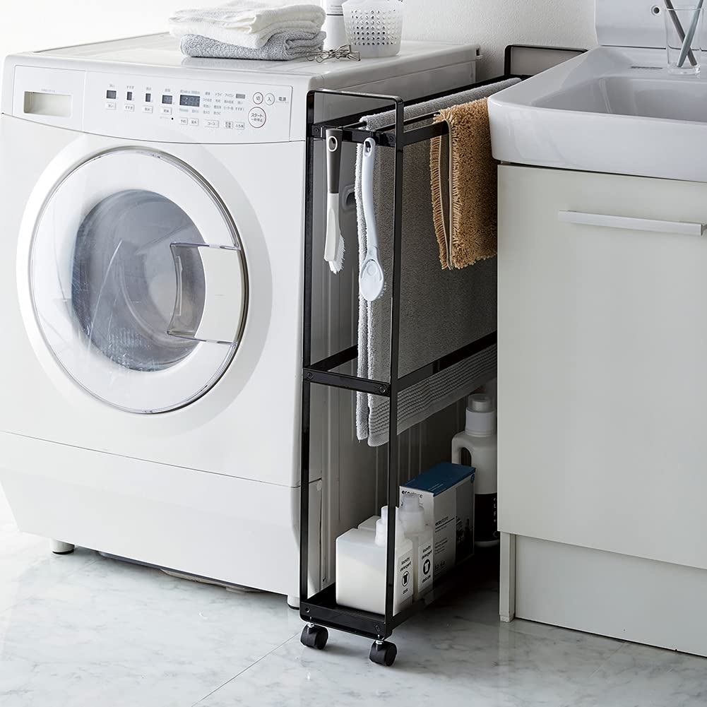 YAMAZAKI home 4293 Towel Rack and Bath Cart-Rolling Bathroom Storage Organizer, One Size, Black