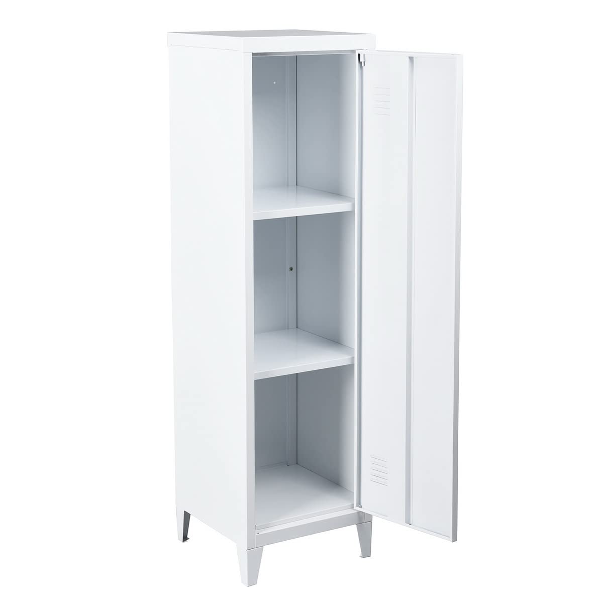 FurnitureR 54.1" High Standing Metal Cabinet Storage Organizer Console Stand 3-in-1 Shelves Removable, for Gym,Library,Office, White