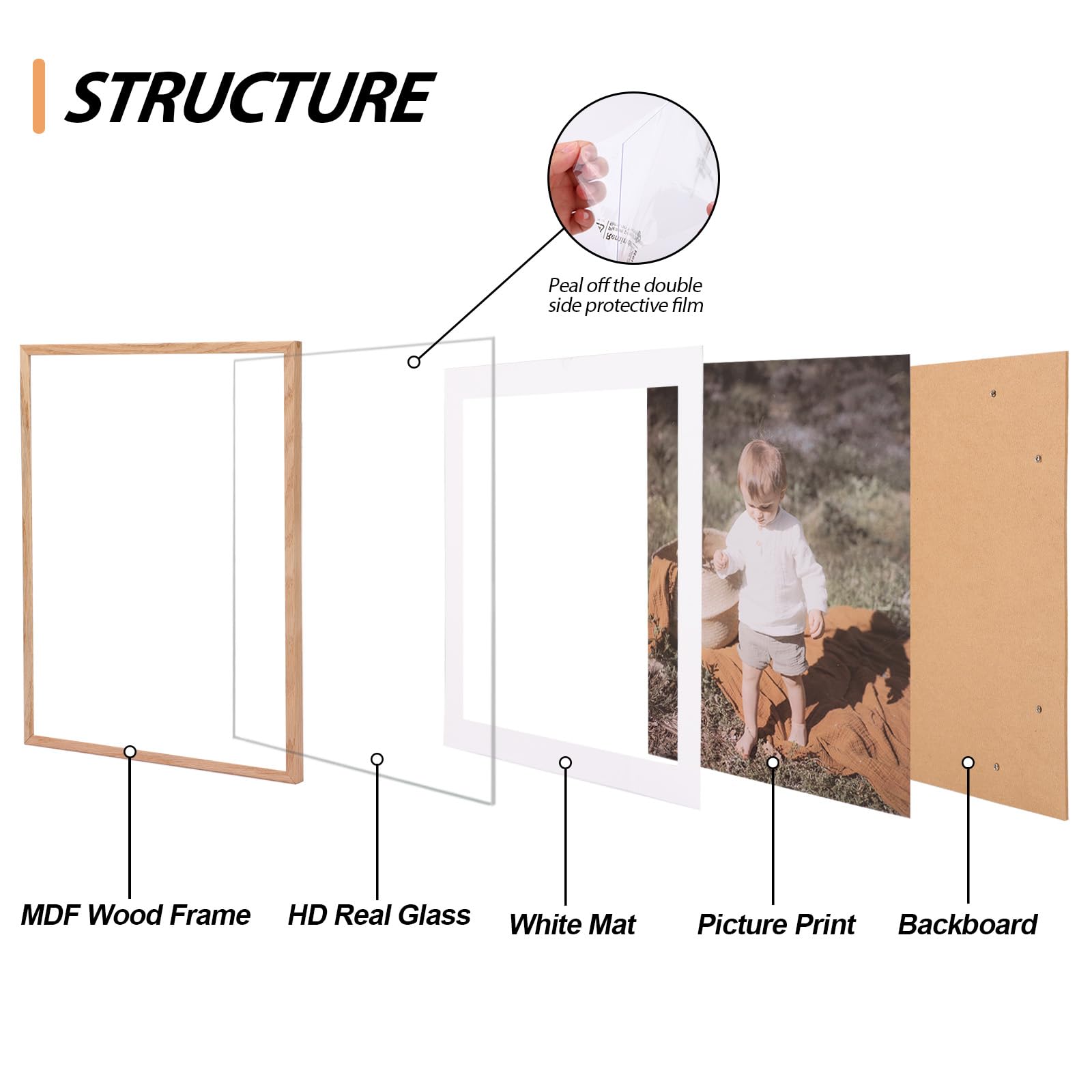 Fixwal 2 Pack of 11x14 Beige Oak Hanging Picture Frames, Natural Solid Wood Photo Frames with Plexiglass, 8x10 Picture Frames with Mat or 11x14 Picture Frames without Mat