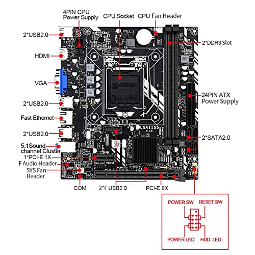 Misaso LGA 1155 Motherboard for Core I7 / I5 / I3 / Pentium/Celeron LGA1155 DDR3 M-ATX Motherboards H61
