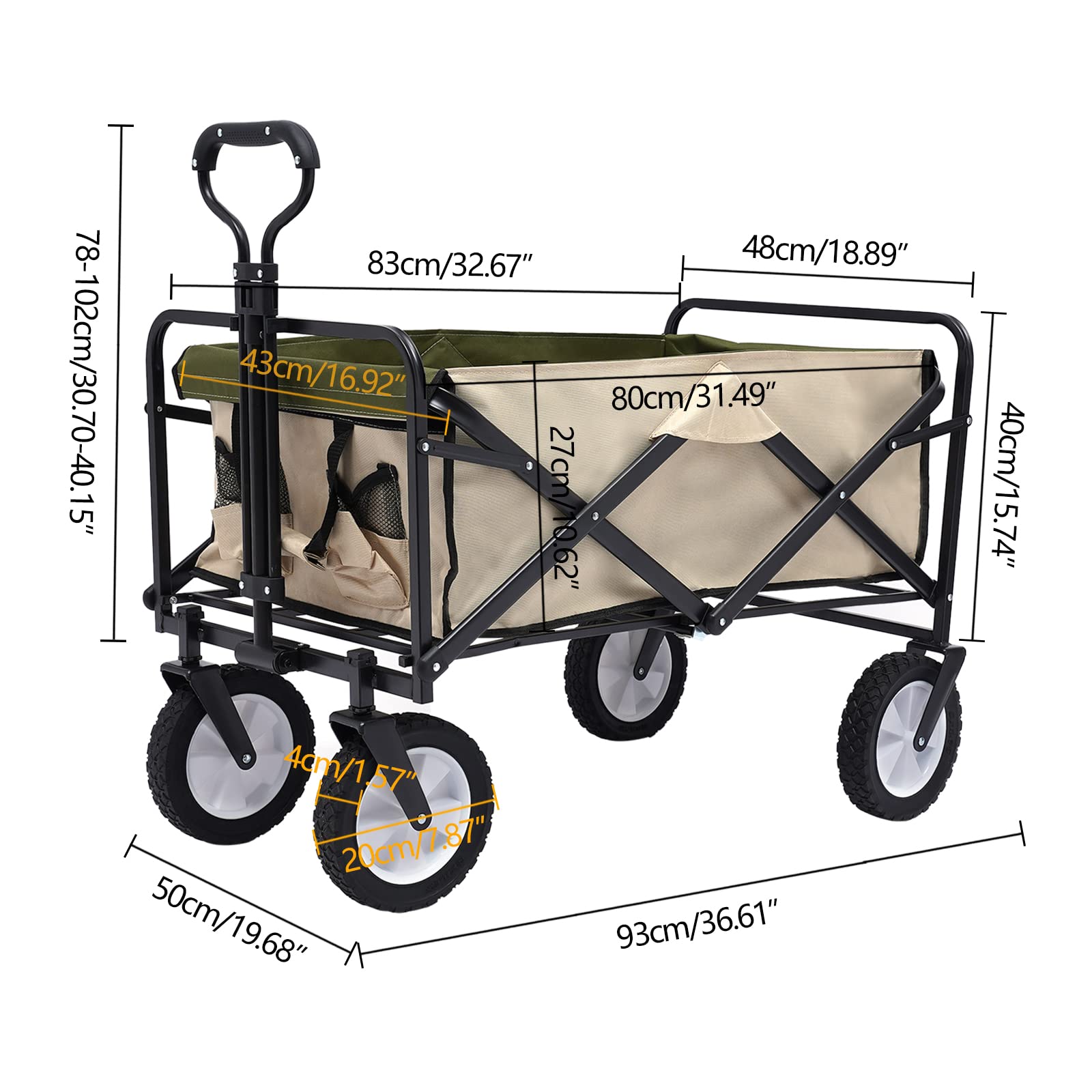 Folding Wagon Cart, Large Capacity Collapsible Utility Camping Cart, Collapsible Folding Outdoor Utility Wagon