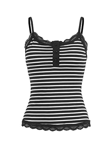 SOLY HUX Women's Contrast Lace Spaghetti Strap Cami Crop Tops Casual Camisole Black and White S
