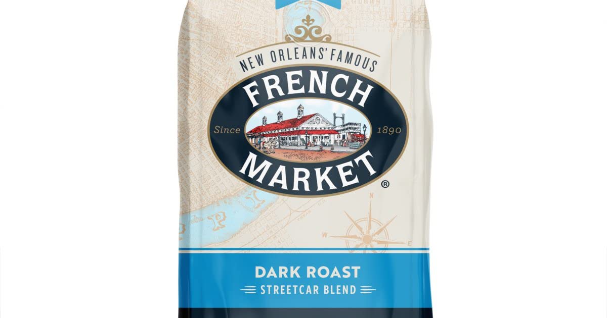 French Market Coffee, Streetcar Blend, Dark Roast Ground Coffee, 12 Ounce Bag