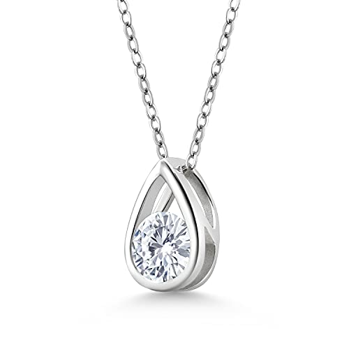 Gem Stone King 925 Sterling Silver 5MM Round Gemstone Birthstone Teardrop Pendant Necklace For Women with 18 Inch Silver Chain