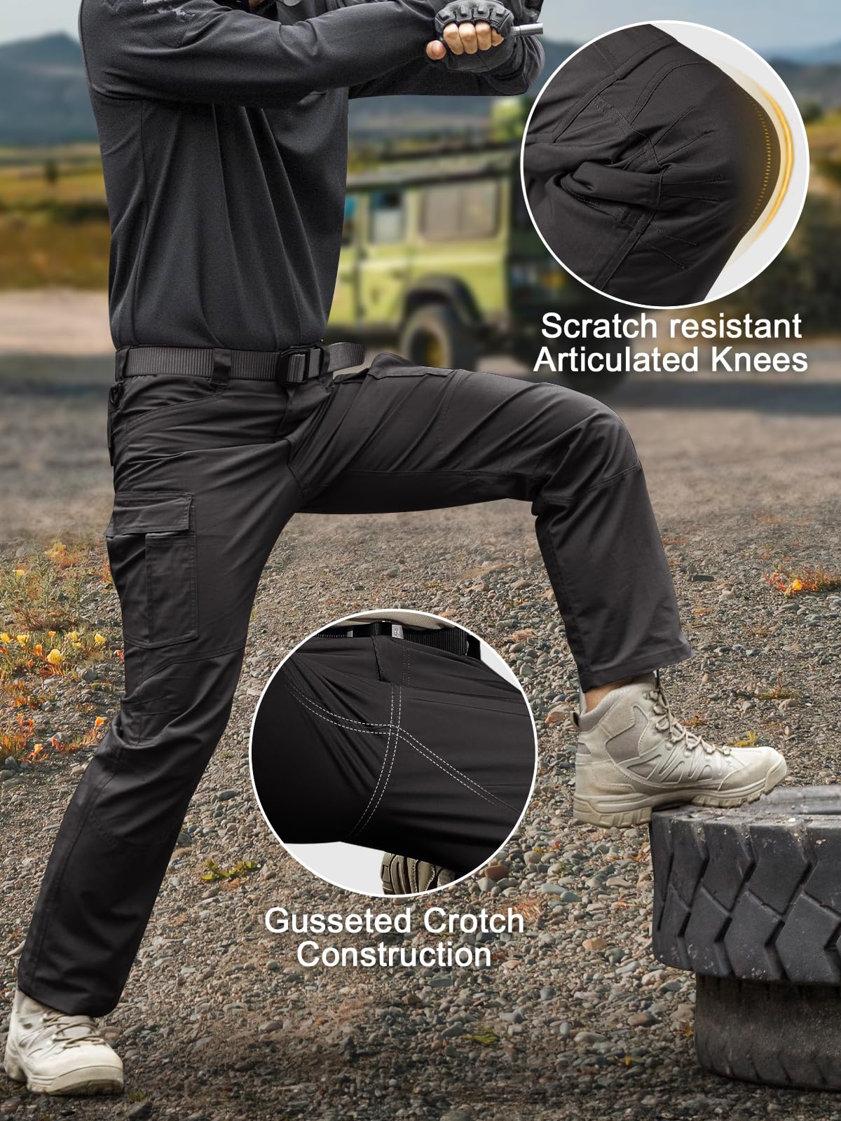 FREE SOLDIER Men's Water Resistant Pants Relaxed Fit Tactical Combat Army Cargo Work Pants with Multi Pocket (Black 32W x 32L)