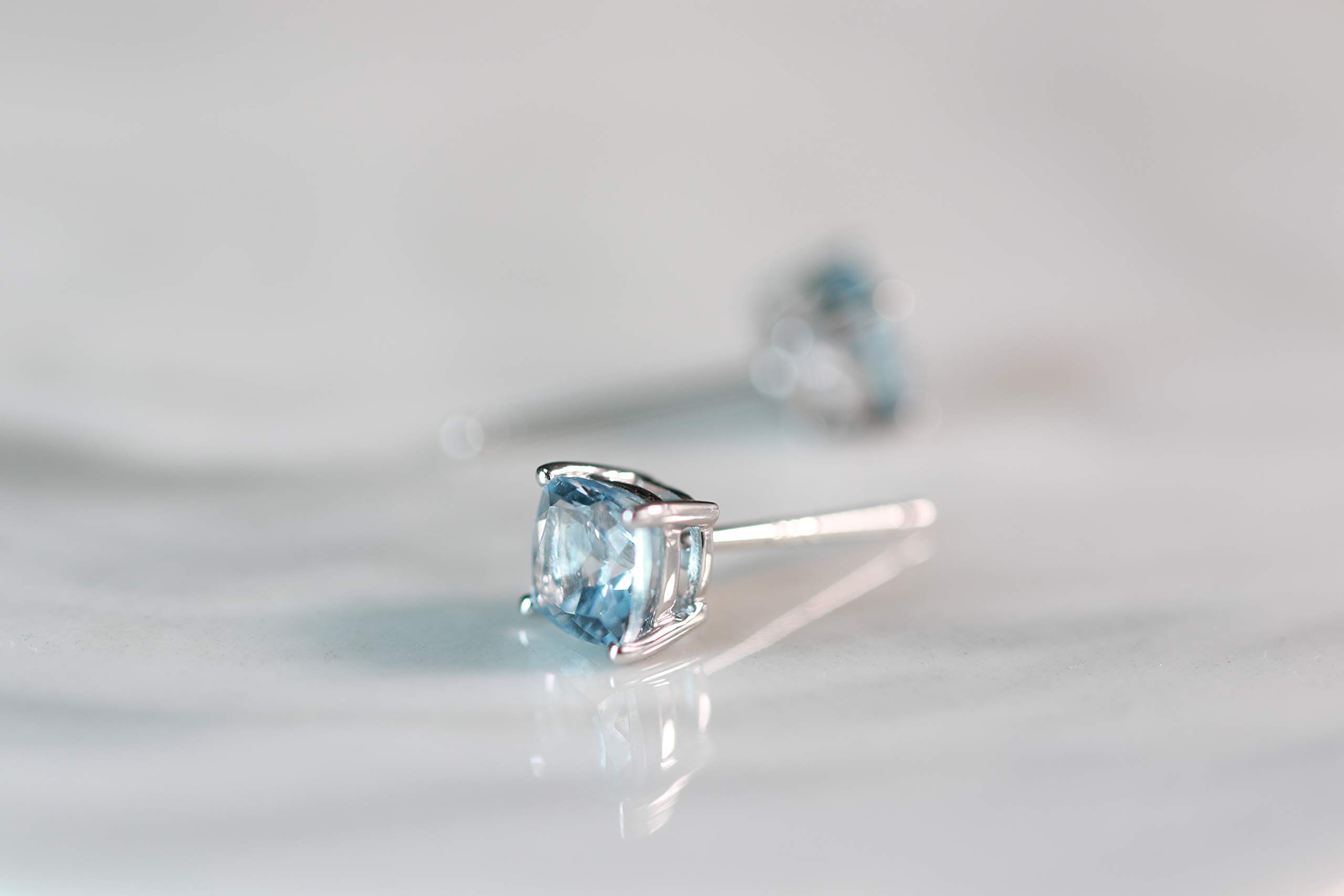 Gin & Grace 14K White Gold Natural Aquamarine Earring for Women