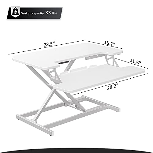 FEZIBO 28” Height Adjustable Standing Desk Converter with USB Charging Port, Quick Sit to Stand Tabletop Dual Monitor, Stand Up Desk Riser for Home Office, White