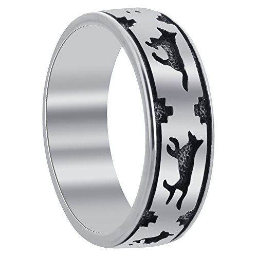 Gem Avenue Southwestern Style Running Wolf 925 Sterling Silver 6mm Wedding Band Ring for Women Size 7.5