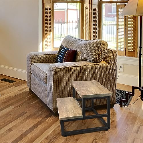 TSTWETO Step Stools for Adults, 2 Step Stool for Kids, Wooden Bed Steps for High Beds, Heavy Duty Wood Bedside Stepping Stool for Kitchen Bathroom, Hold Up to 550 Lbs Capacity-Brown