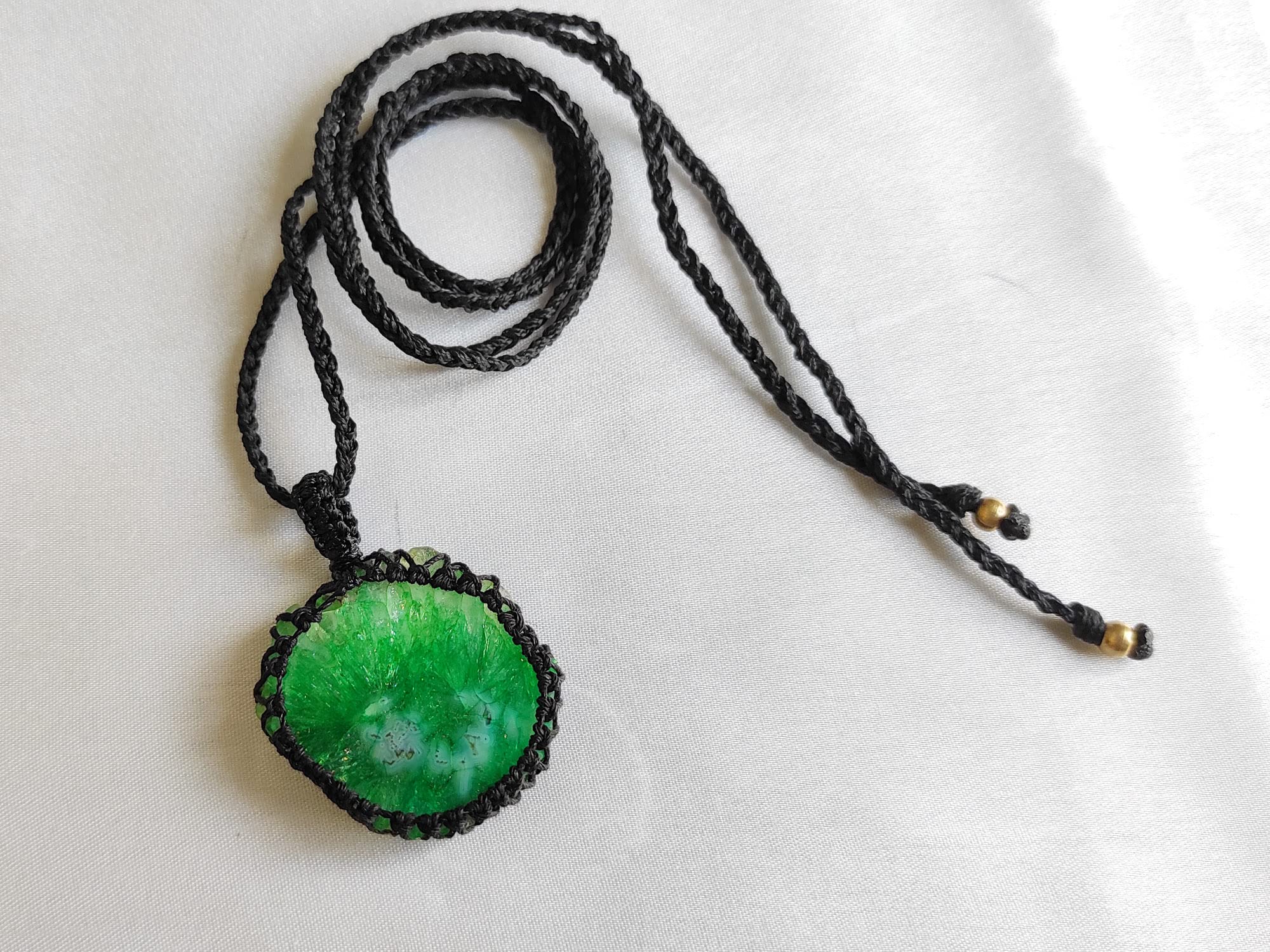 Green Solar Agate Macrame Pendant, Cord Wrapped Macrame Pendant, Gemstone Macrame Jewelry