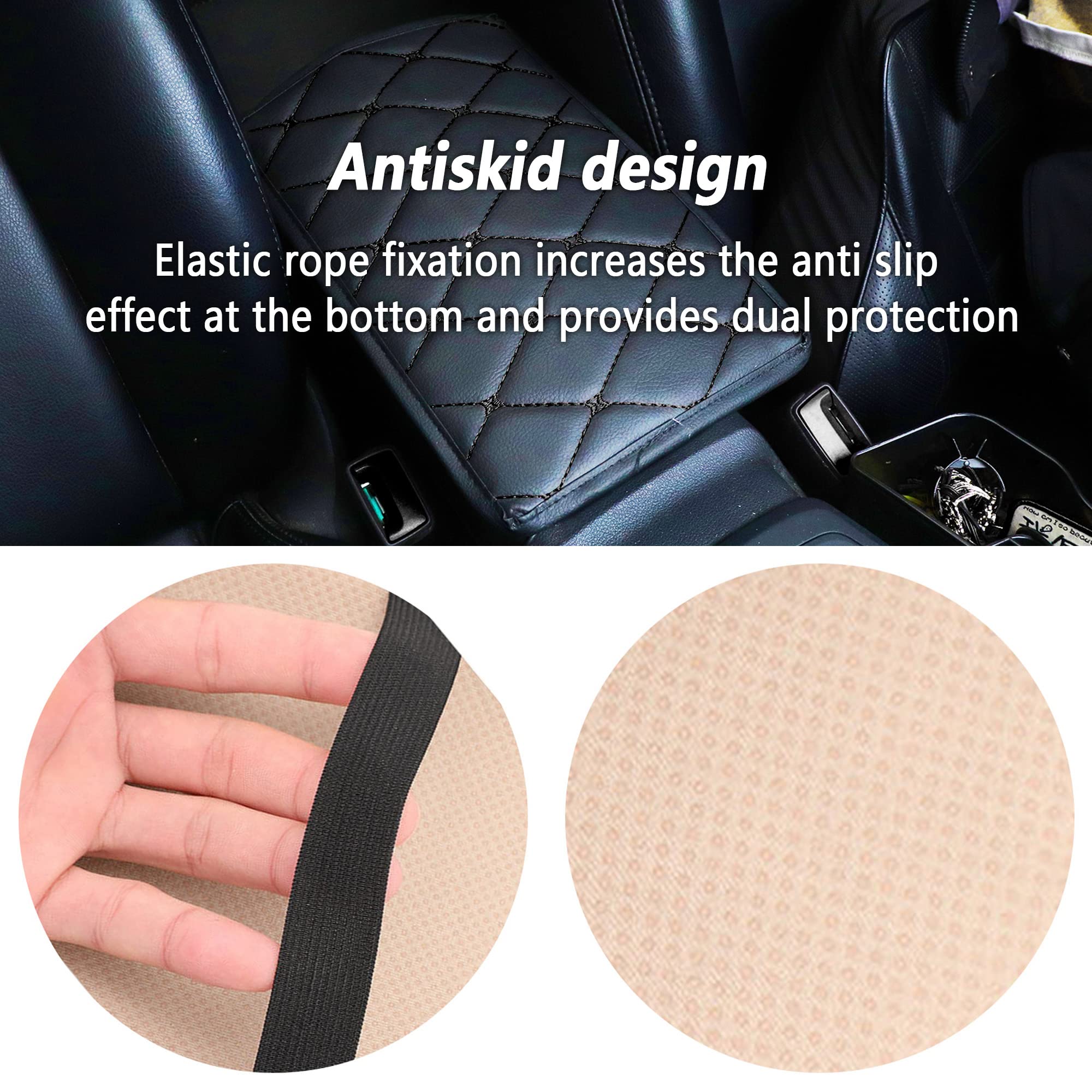 Four-Season Universal Leather Car Center Console Cover with Check Design Car Interior Accessories,Comfortable Center Armrest Pad,Prevents Scratches on Center Console for Truck,Car,SUV (Black)