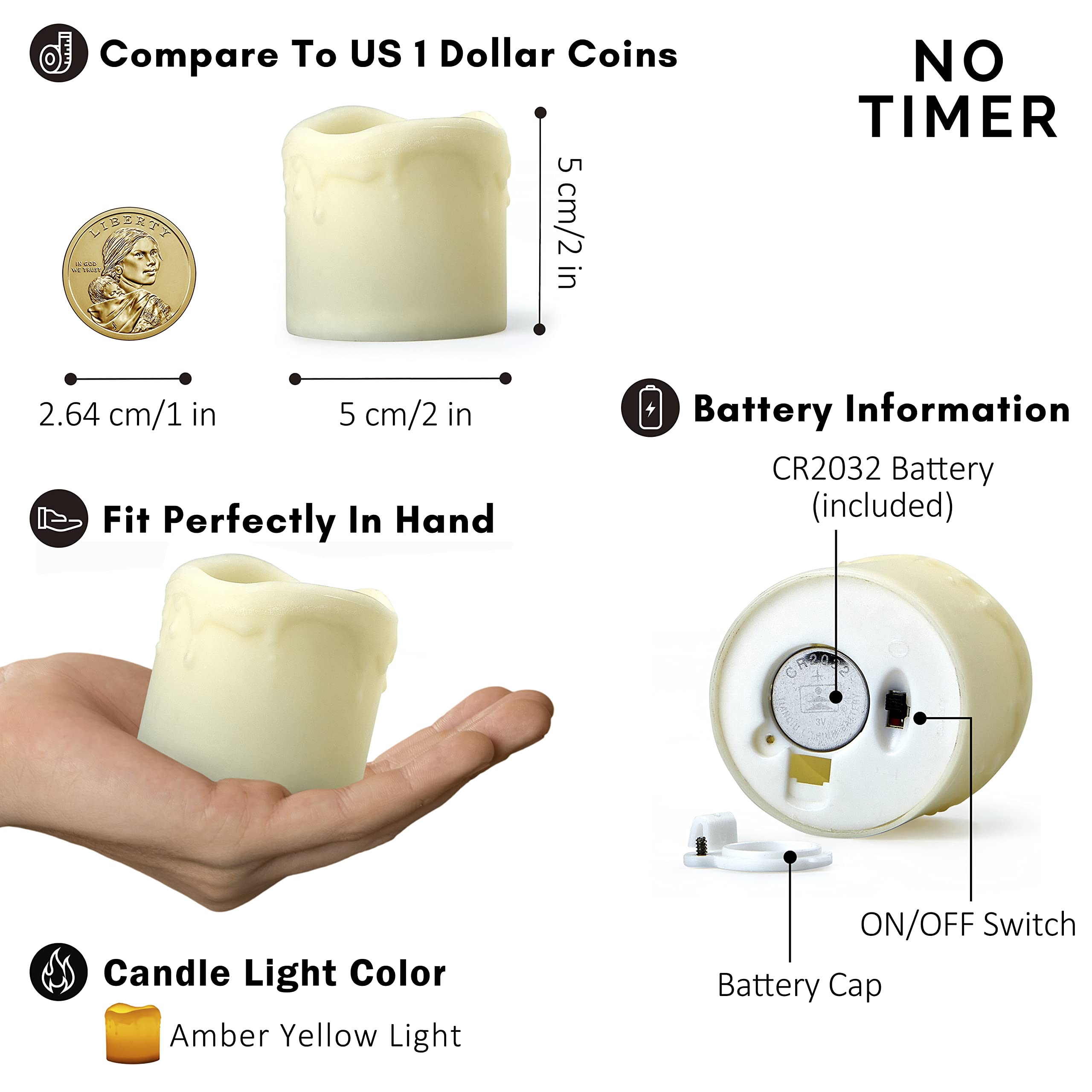Furora LIGHTING Ivory Melting Style LED Votive Candles Pack of 12, Realistic Flickering Flame for Home and Party Décor, 2’’(W) x 2’’(H), Battery Operated