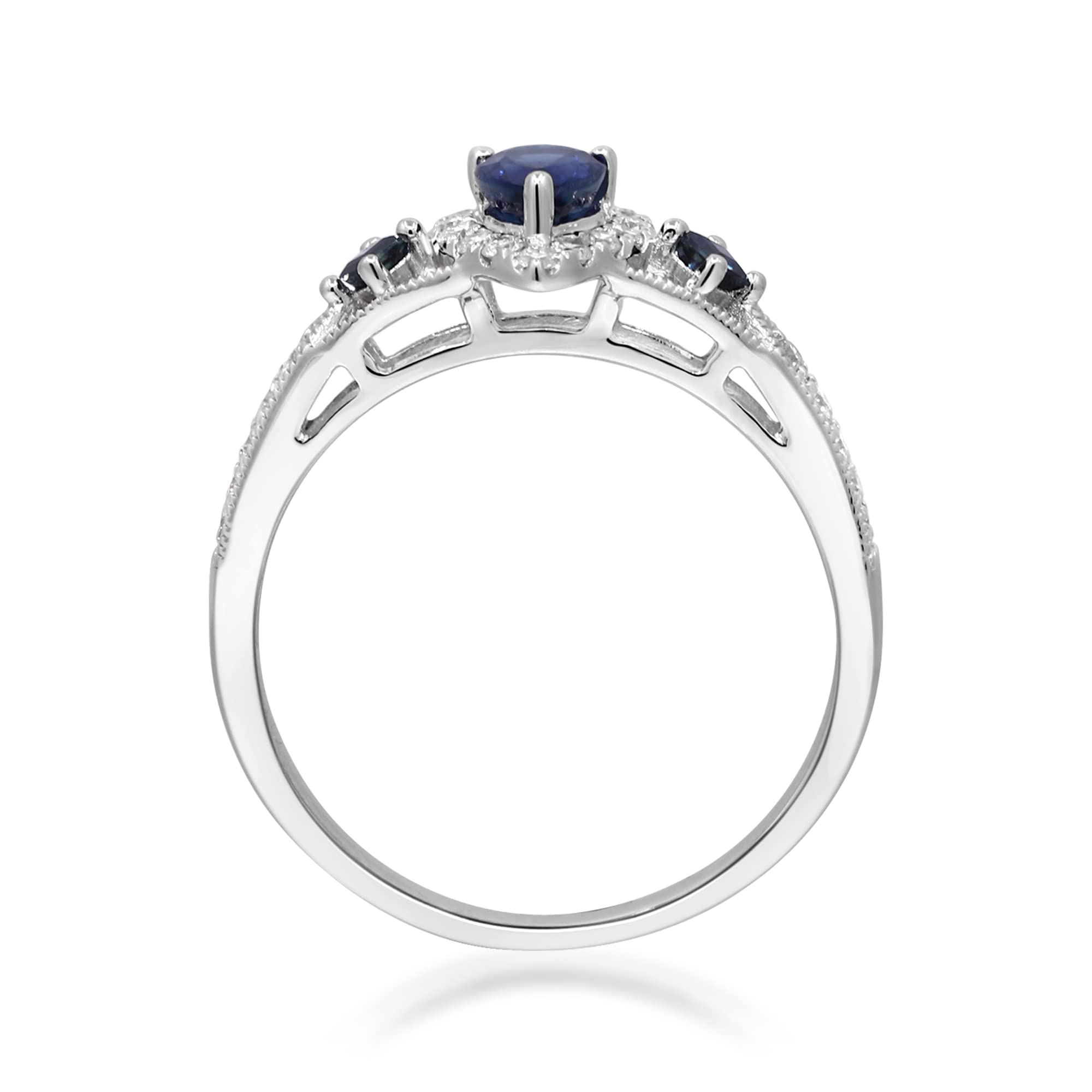 Gin & Grace women's 14K White Gold With Natural Blue Sapphire &Natural Diamond (I1) Ring TW3654R-BS-6 6