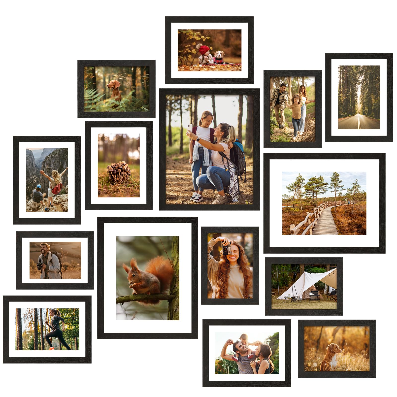Fixwal Picture Frames Set, 15 Pack Black Picture Frames Collage Wall Decor for Assorted Photos, Three 8x10, Six 5x7, Six 4x6 for Wall Hanging or Tabletop Display