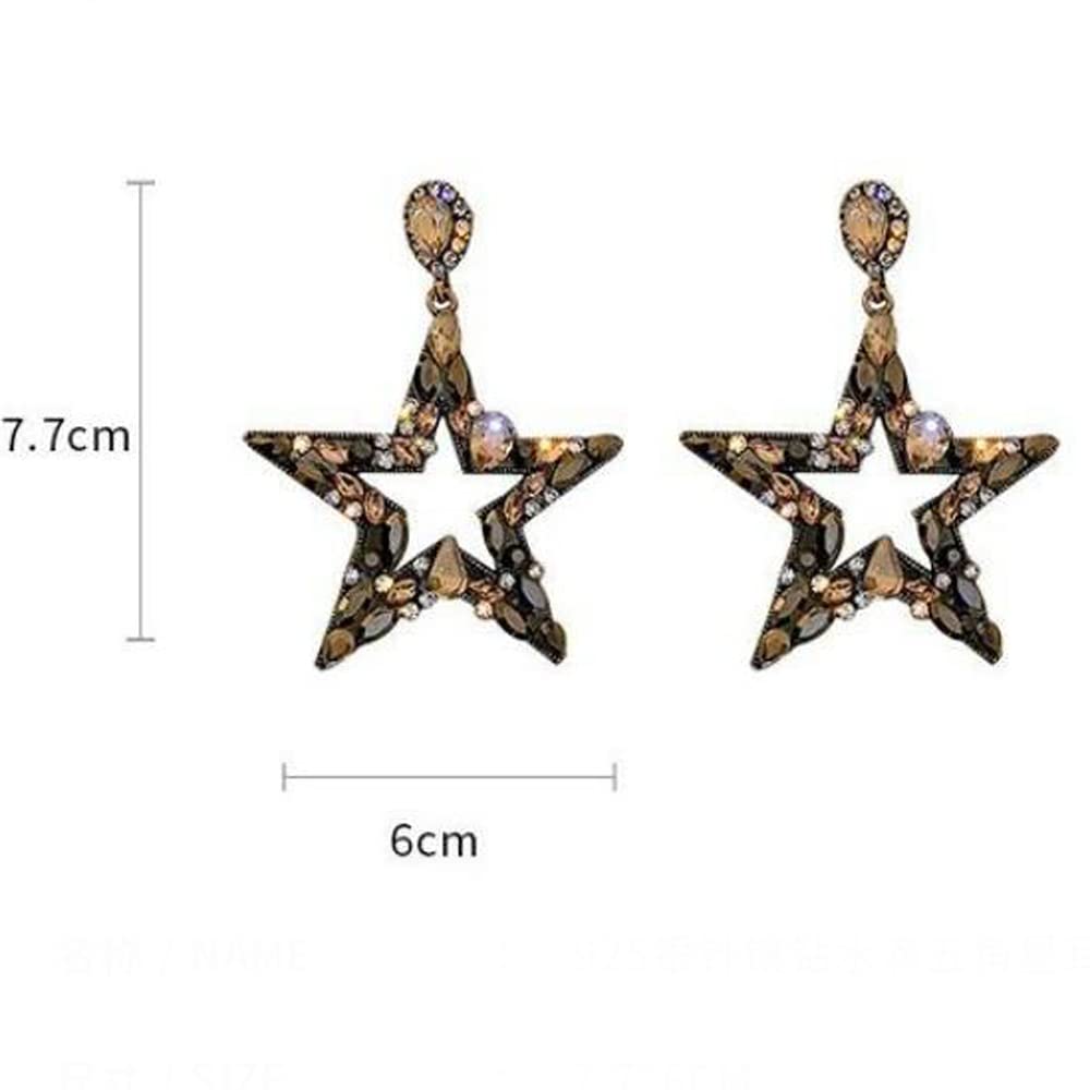Missgrace Gold Women's Long Sparkling Crystal Drop Earrings Star Rhinestone Dangle Earrings for Bridal Wedding Party Jewelry
