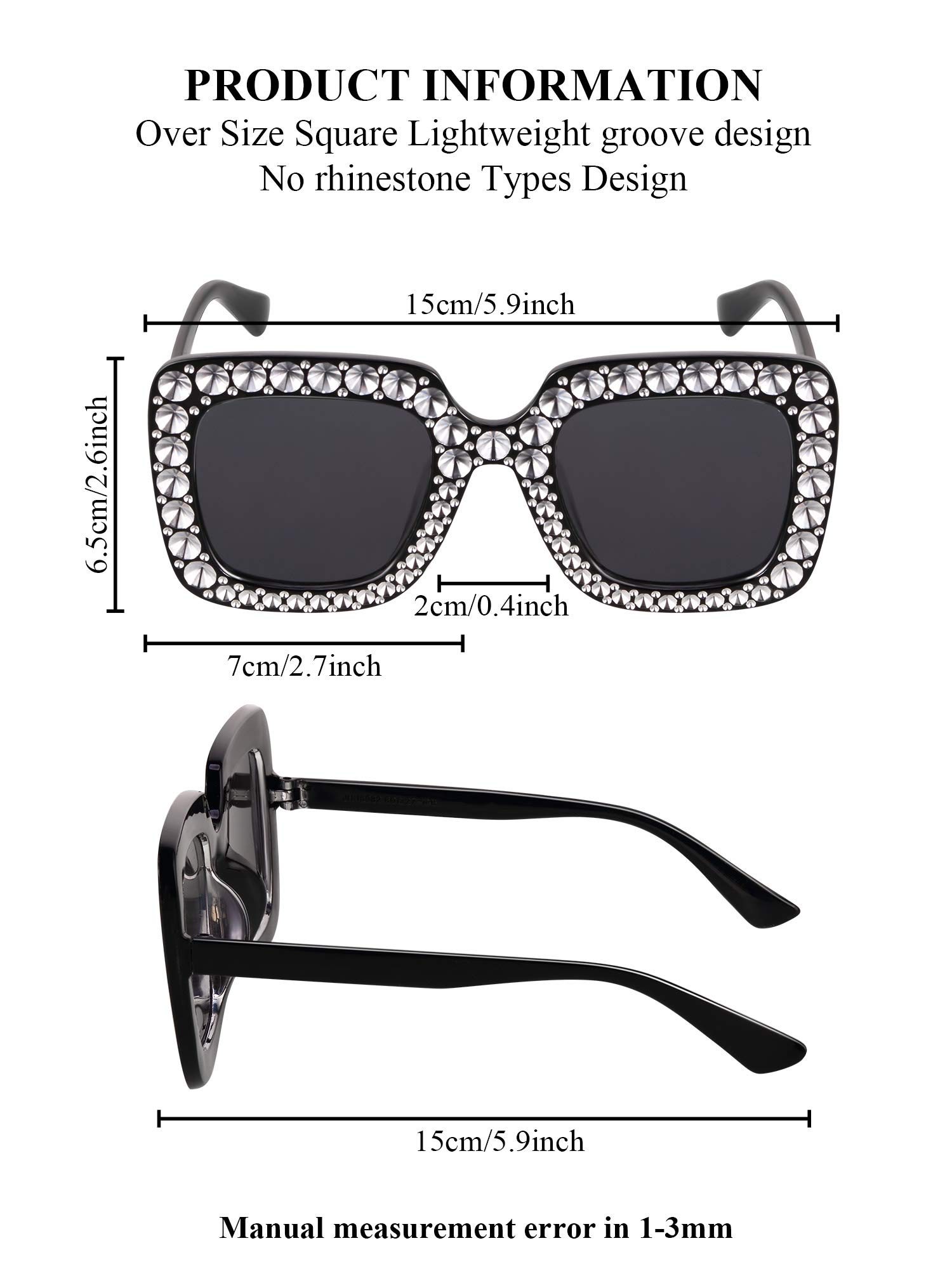 Frienda Women Oversize Square glitter Sunglasses Retro Thick Frame Disco Sunglasses (Black)
