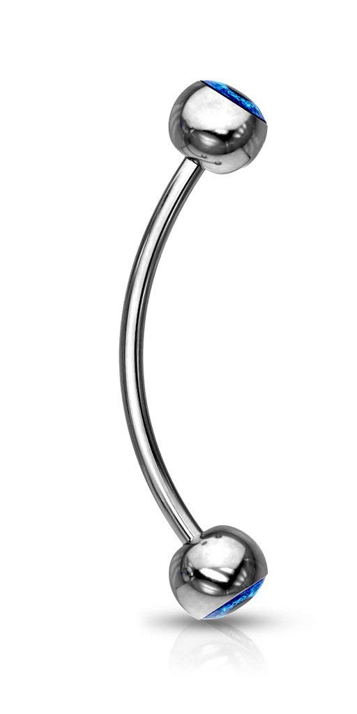 Forbidden Body Jewelry 14mm Surgical Steel Curved Barbell w/Snake Eye Inlaid Ball Ends for Snake Eyes Tongue Piercing, Blue