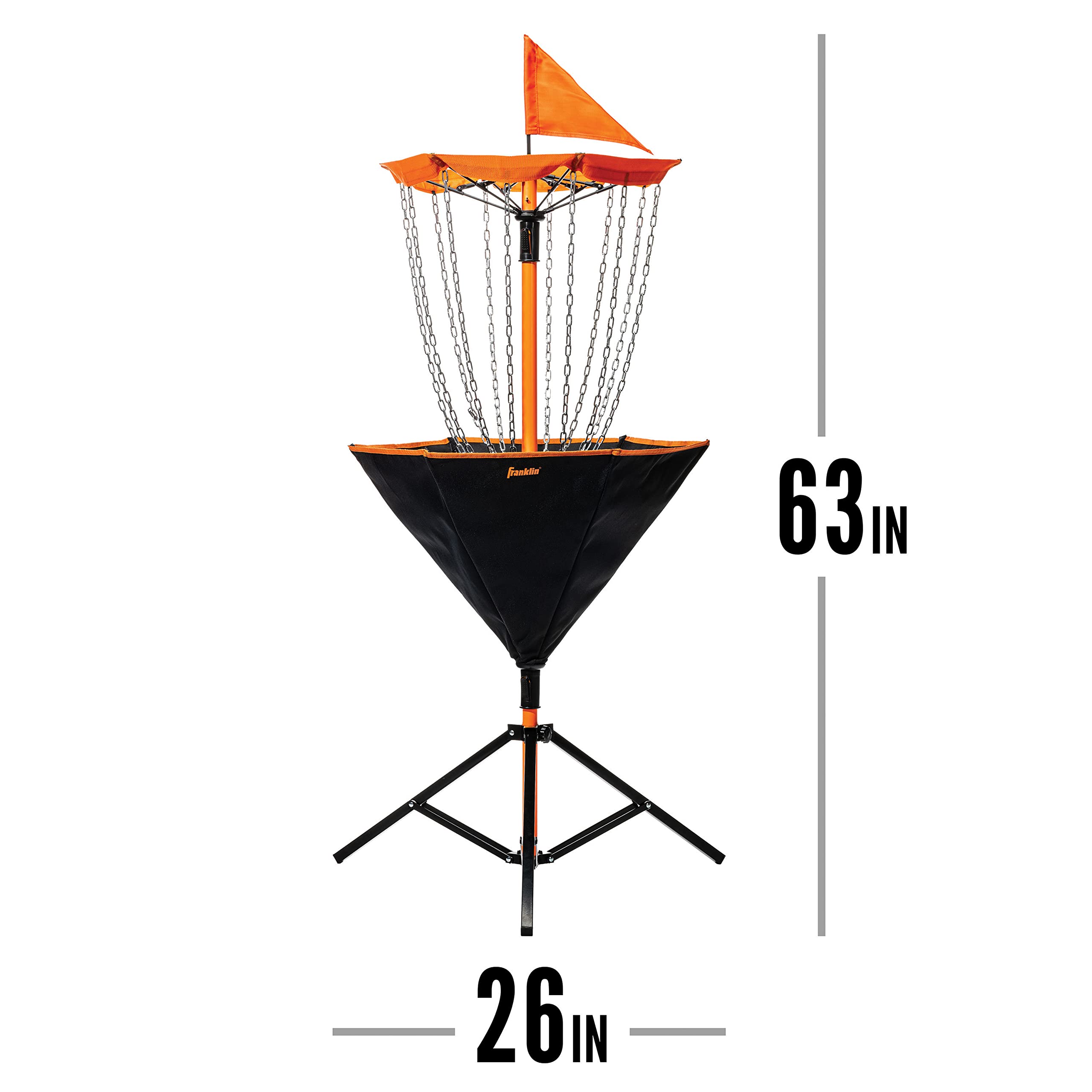 Franklin Sports Disc Golf Basket + Discs Set - Portable Disc Golf Target Basket with Chains - 3 Discs Included - Driver, Mid-Range + Putter - Steel Chains