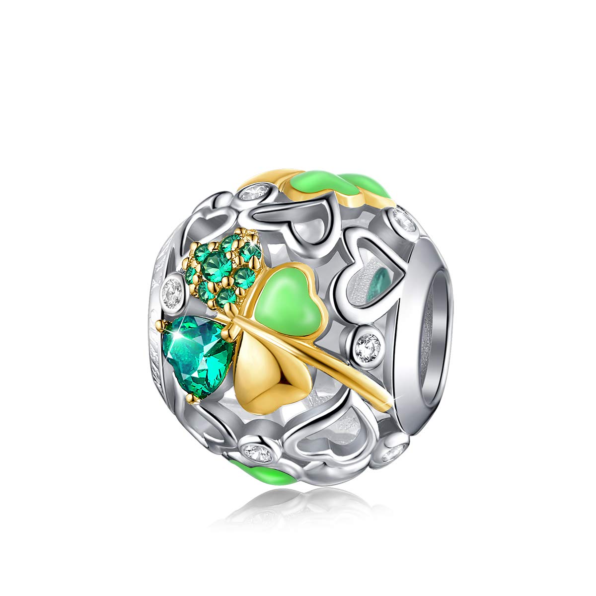 FOREVER QUEEN Lucky Clover Charm Bead 5A Cubic Zirconia 925 Sterling Silver Charms Pendant for Bracelets and Necklace for Women with Elegant Gift Box
