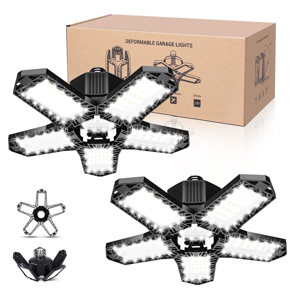 Fimilo Led Garage Light 2 Pack Deformable 100W LED Garage Ceiling Light for Garage Light bulb Led Light Socket Garage Lighting Garage Light with 5 Adjustable Panels Ceiling Led 10000LM Garage Light