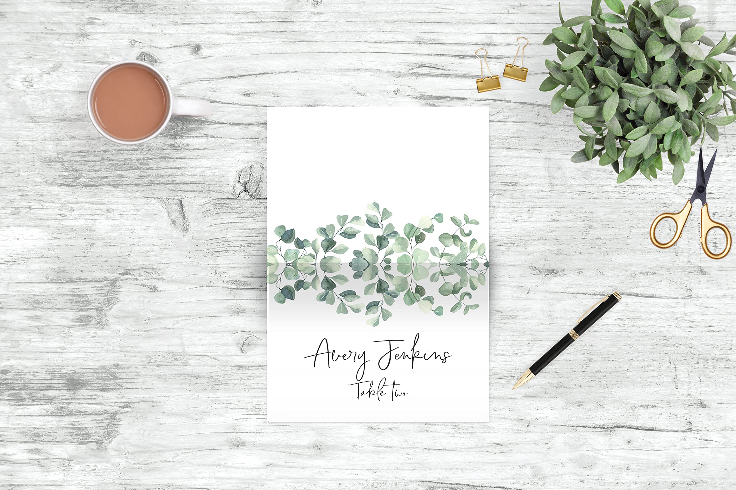 Your Main Event Prints Eucalyptus Tent Cards - Food Labels for Buffet and Decorations - Perfect for Birthdays, Baby Showers, Parties - Pack of 50