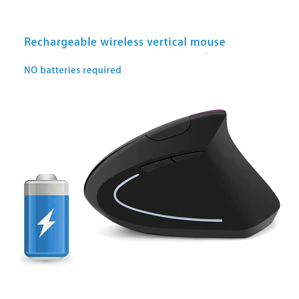 Funwaretech Wireless Ergonomic Mouse, 【Rechargeable】 2.4G Vertical Optical Mice,800/1200 /1600 DPI with 6 Buttons for Laptop,Desktop,PC, MacBook(Purple)
