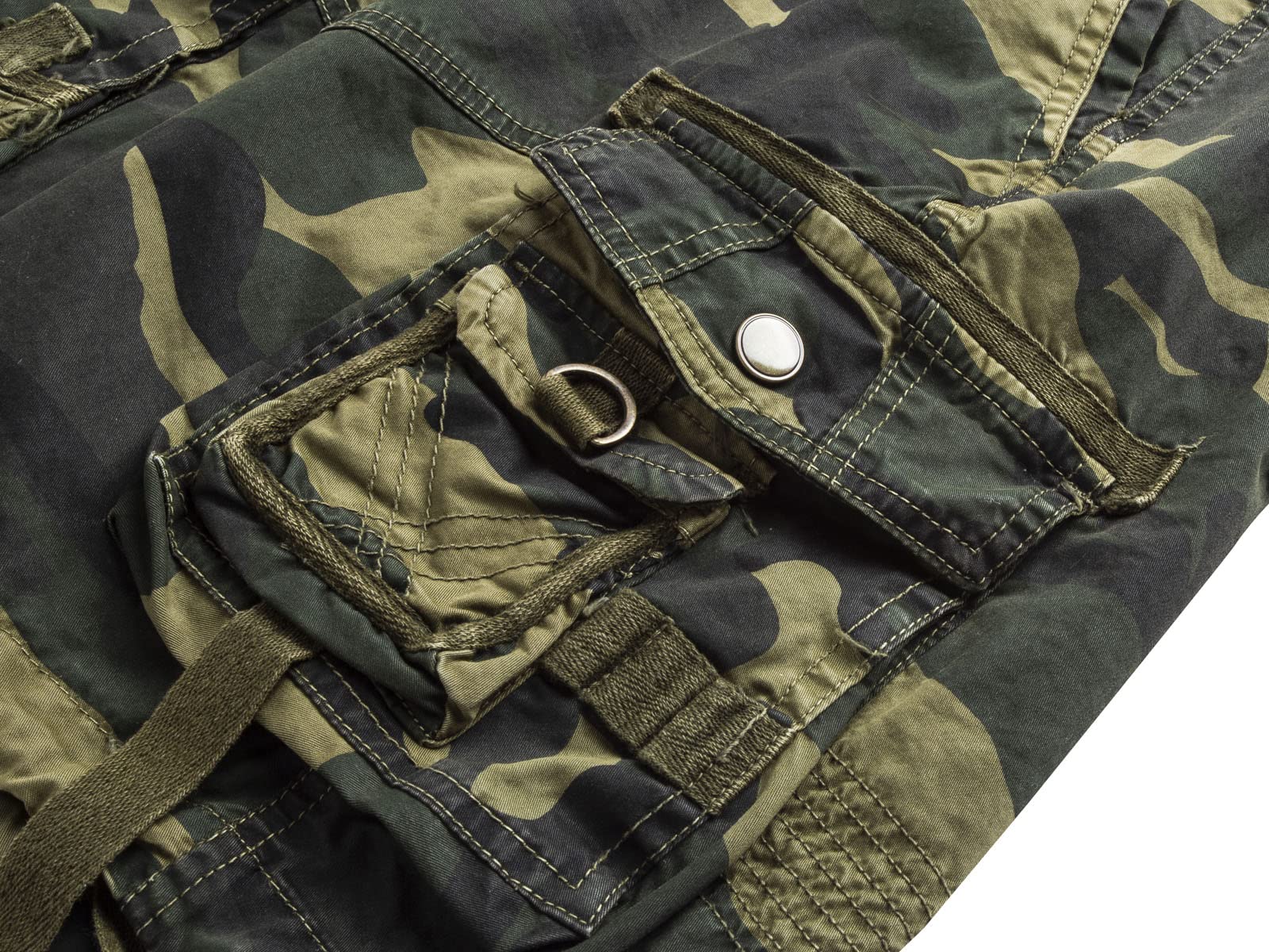 FOURSTEEDS Women Camouflage Cargo Shorts Athletic Cotton Multi-pocket Capri Casual Summer Shorts Army Green Camo US 16