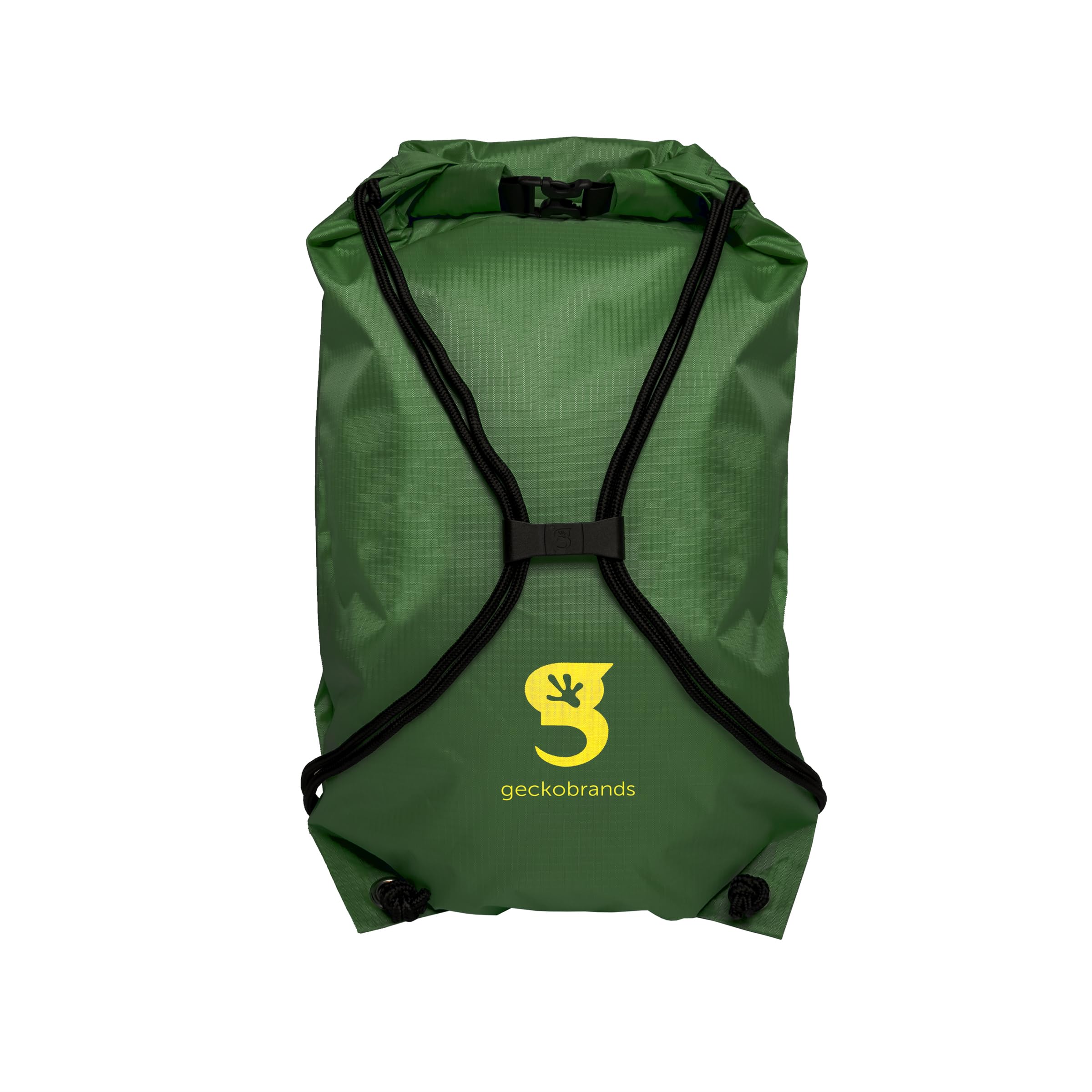 geckobrands Drawstring Waterproof Backpack, Hunter Green/Yellow - Lightweight Bag for Hiking and Light Water Activities