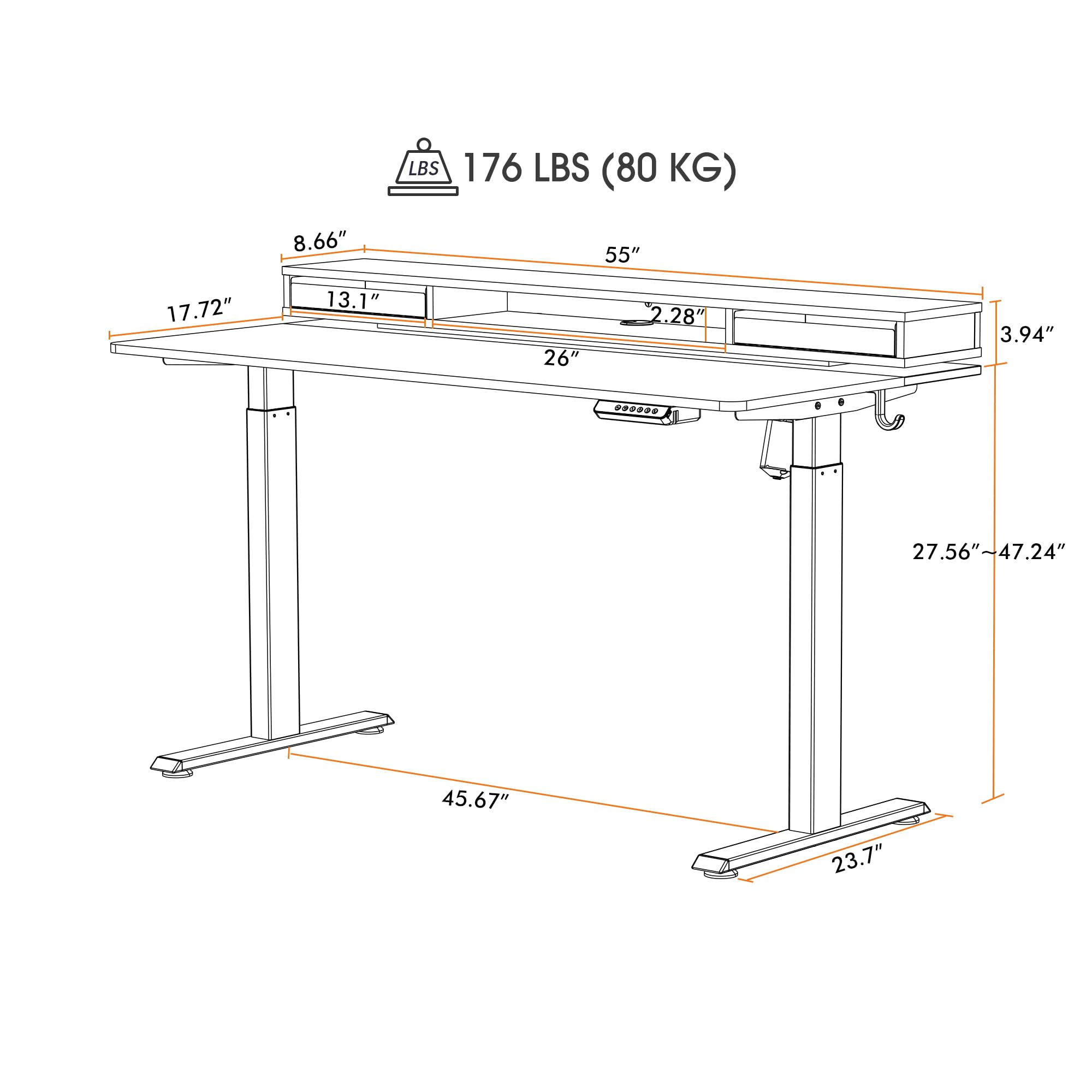 FEZIBO Height Adjustable Electric Standing Desk with Keyboard Tray, 55 x 24 Inch Stand Up Table with Storage Shelf, Sit Stand Desk, Rustic Top