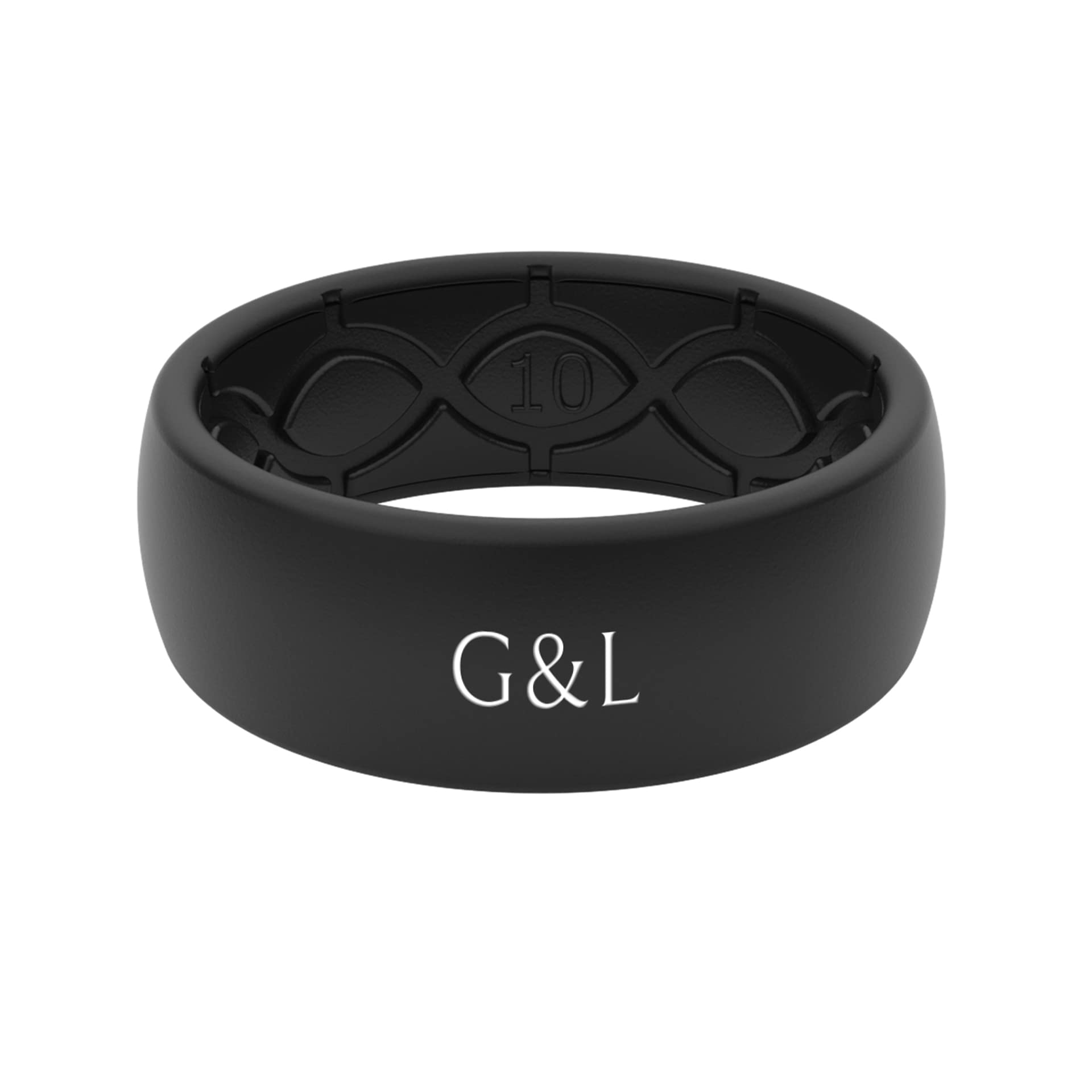 Groove Life Custom Text Black Silicone Ring Breathable Rubber Wedding Rings for Men, Lifetime Coverage, Unique Design, Comfort Fit Ring - Size 9