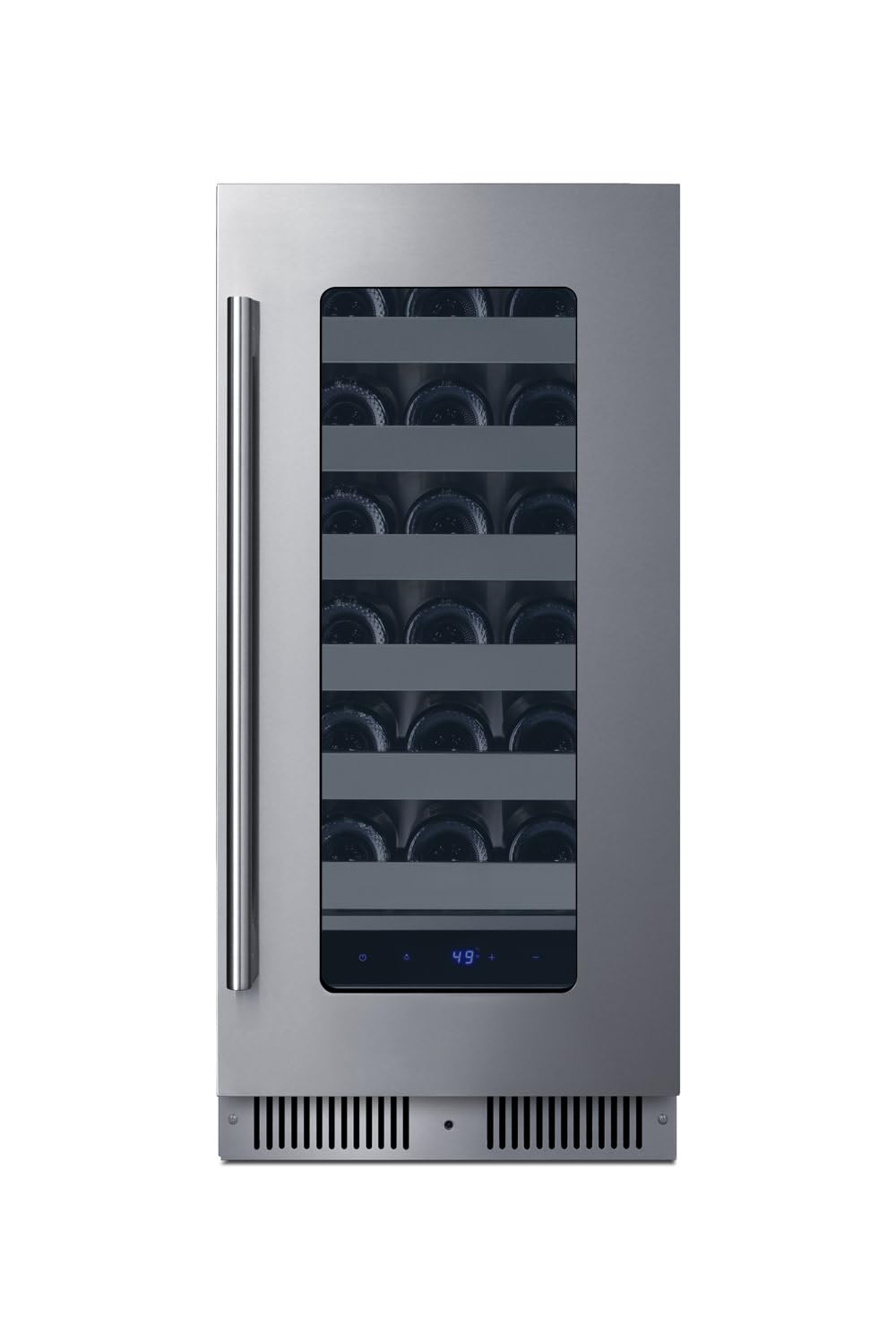 Summit 15 Inch Wine Cellar Shallow Depth Wine Refrigerator, Dimmable LED Light, Lock, Commercial or Residencial Use- SDHW1532LHD (LHD, Stainless Steel)