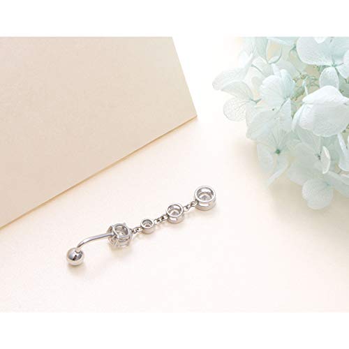 FLYOW S925 Sterling Silver Dangle Belly Button Rings Women Navel Rings CZ Body Piercing