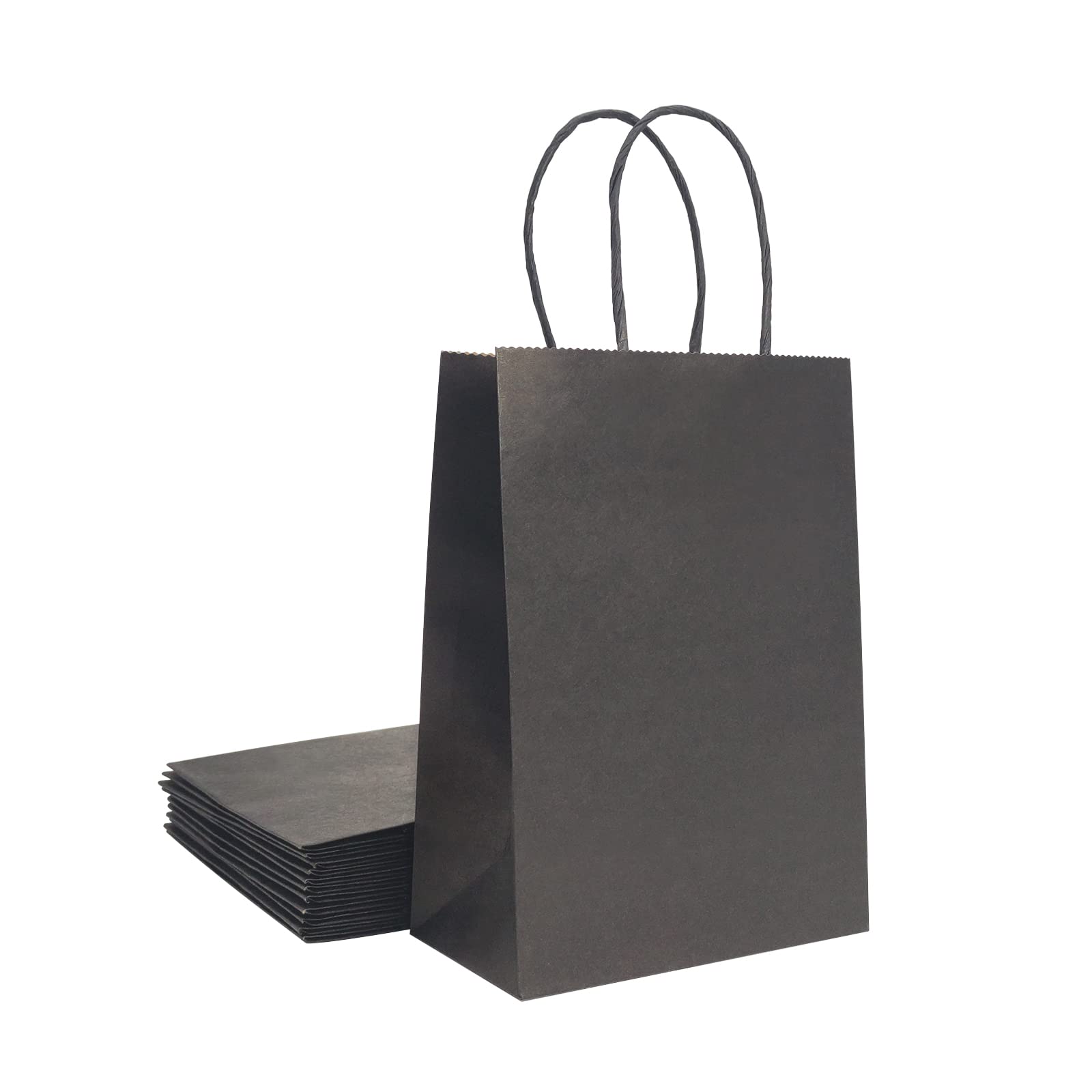 GARROS Black Kraft Paper Bag 5.8x3x8.3 inches,12-Pcs, Gift Bags, Kraft Bags With Handles Easter Day,Chrismasļ¼Thanksgiving, Paper Shopping Bags, Craft Bags, Merchandise Bags (Black)