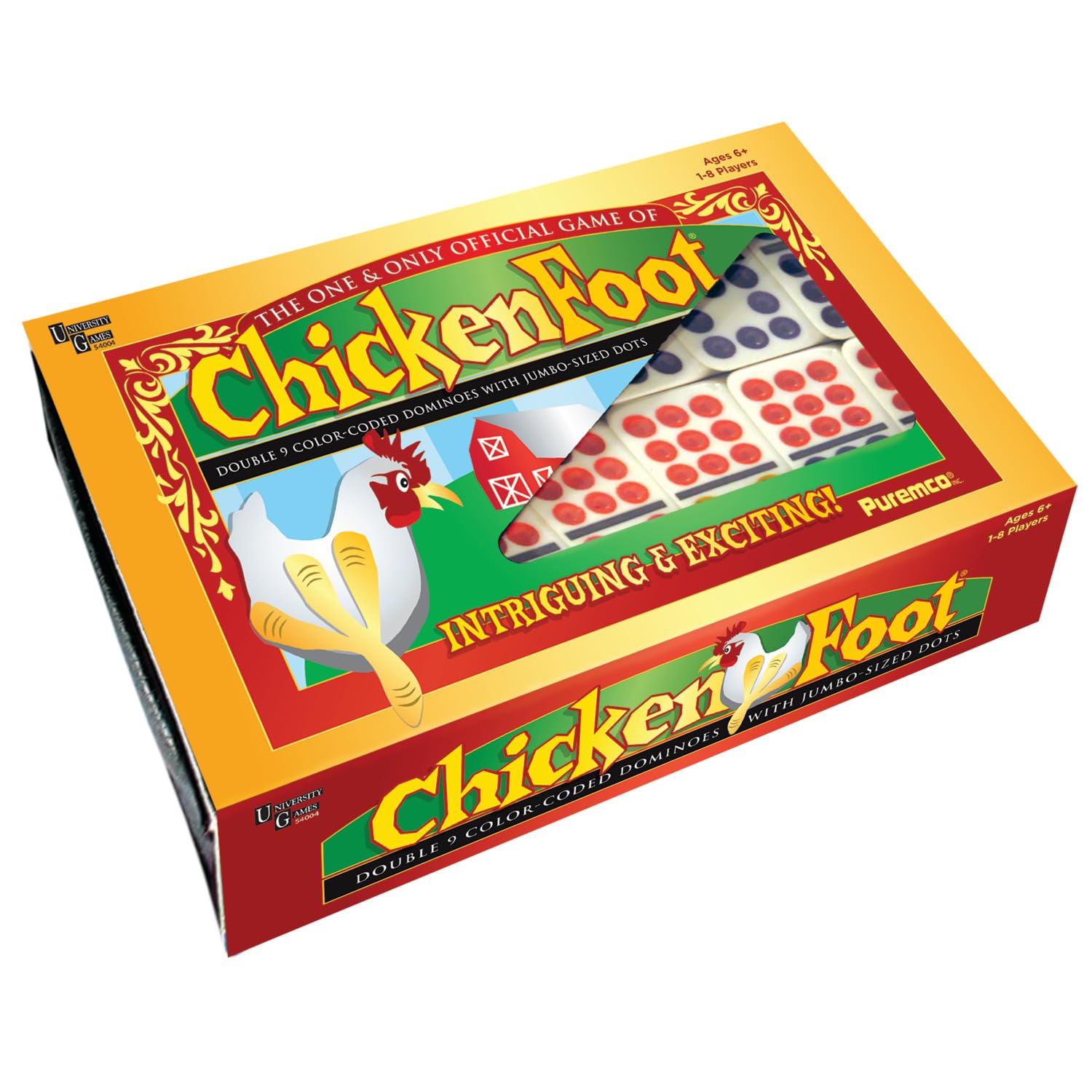 University Games | ChickenFoot Double 9 Color Dot Professional Size Dominoes for 1 to 8 Players Ages 6 and up