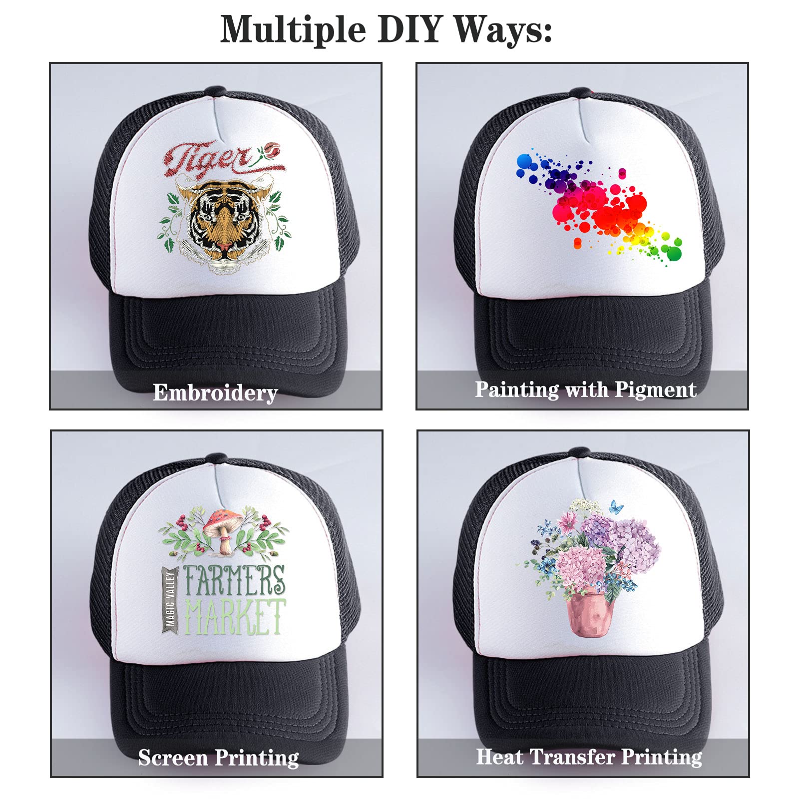 Funkeet 6 Pack Sublimation Blank Trucker Plain Baseball Mesh Back DIY Embroidery Printing Cap, Grey, Medium