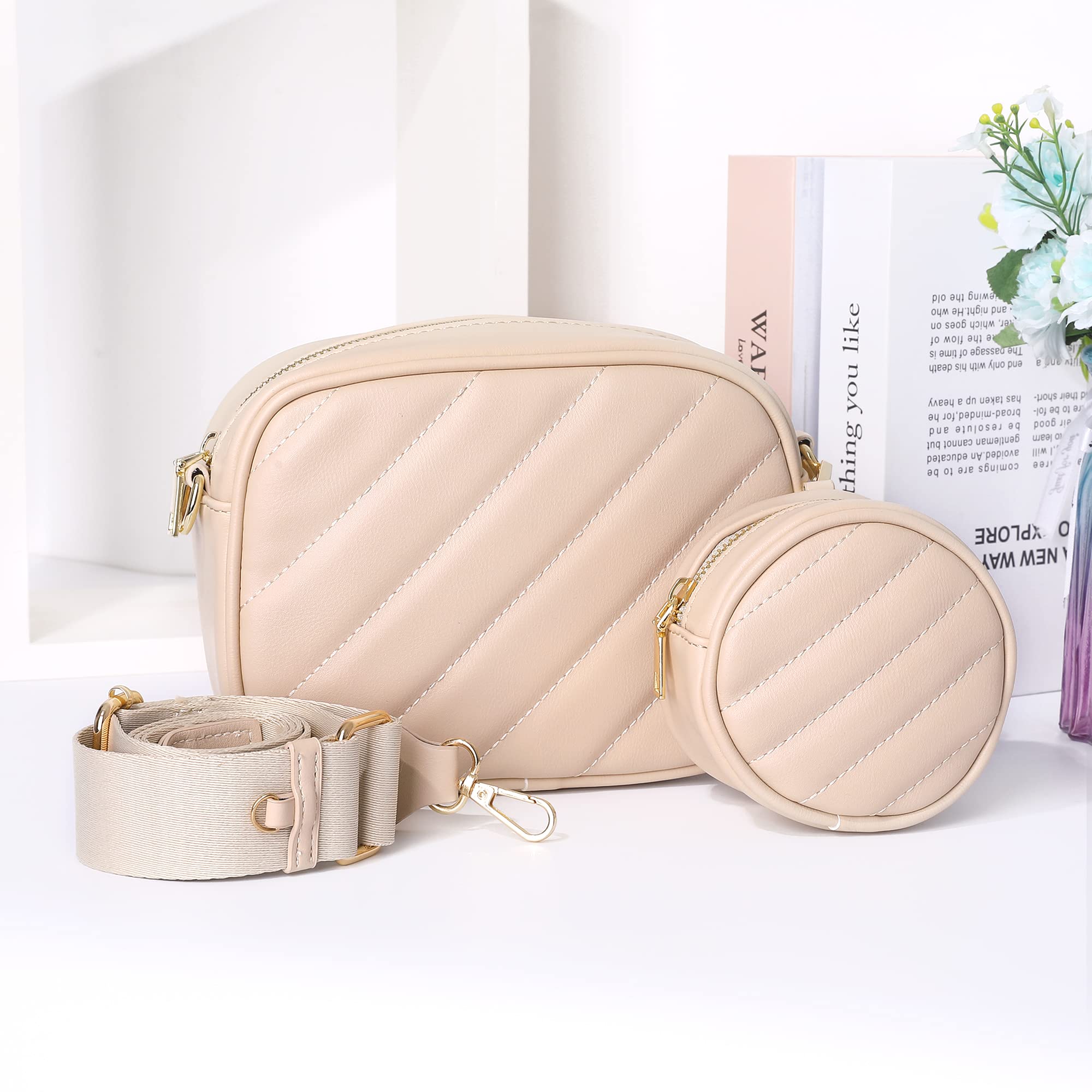 GEEAD Small Quilted Crossbody Bags for Women Trendy Design Shoulder Purse with Round Zip Bag