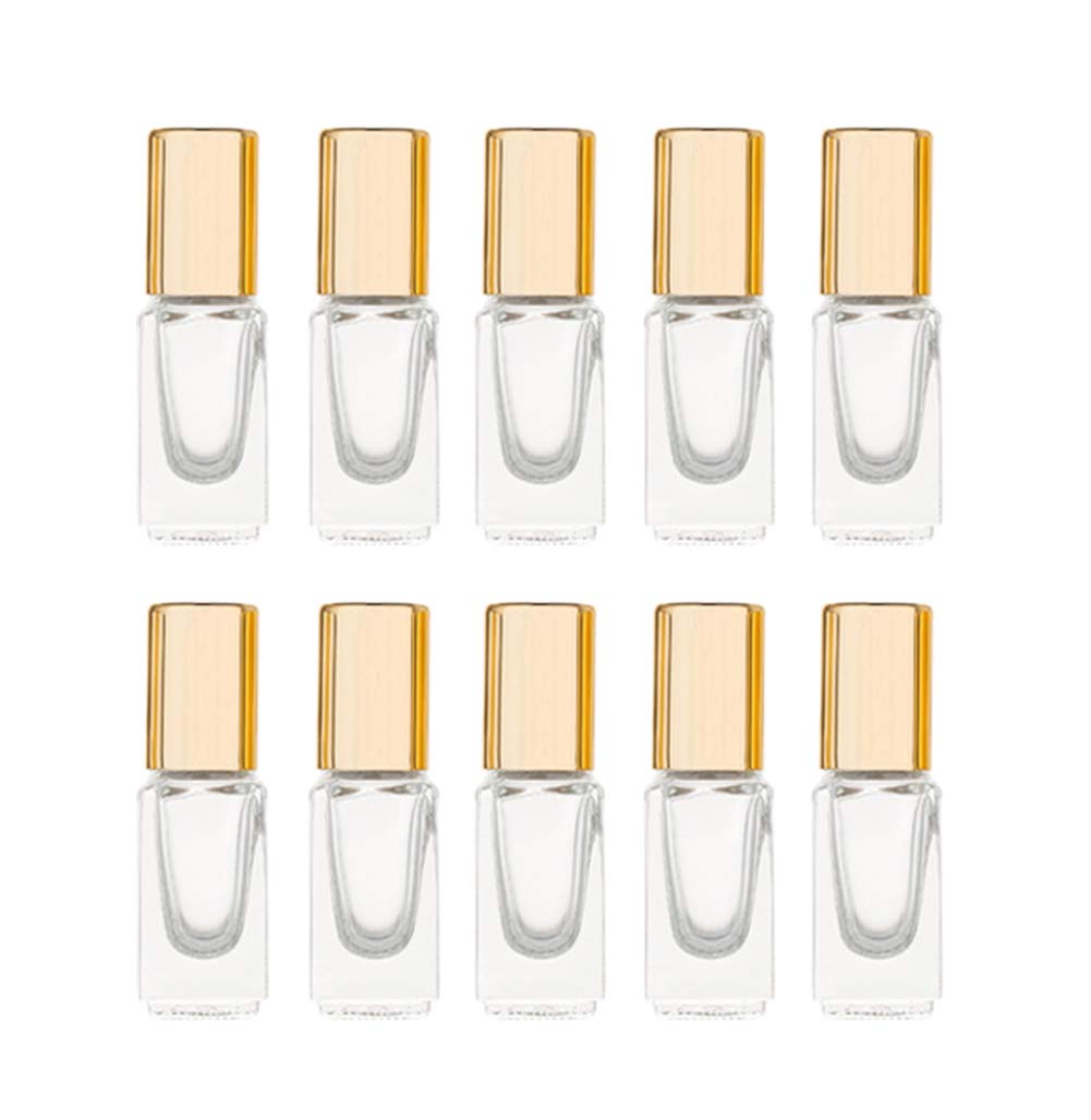 Furnido 3ml Square Glass Roller Bottle For Essential Oils,Mini Glass Bottles With Stainless Steel Roller Balls,Gold Aluminum Caps Portable Roll-On Vial Aromatherapy Perfume Container-10 Pack