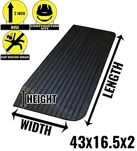 RK Safety RK-RTR03 2" Rise Solid Rubber Power Wheelchair Scooter Threshold Ramp (1 Pc)